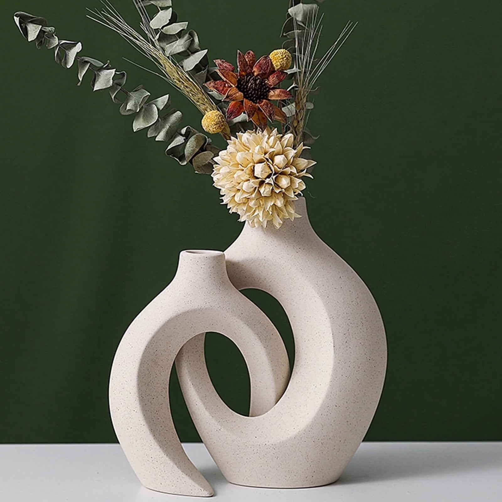 LASIEYO Ceramic Vase Set of 2, Boho Decorative Modern Donut Vase ...