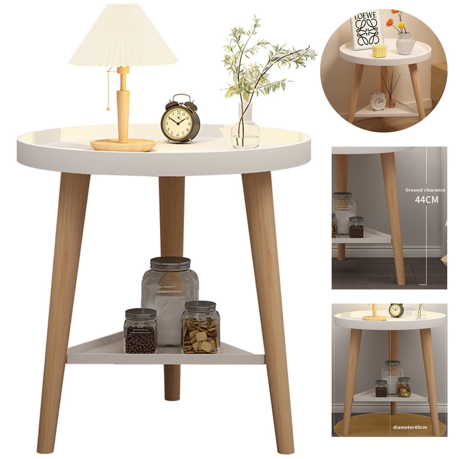 LASIEYO Double Layer Round Side Table, 3 Legged Small Accent Table ...