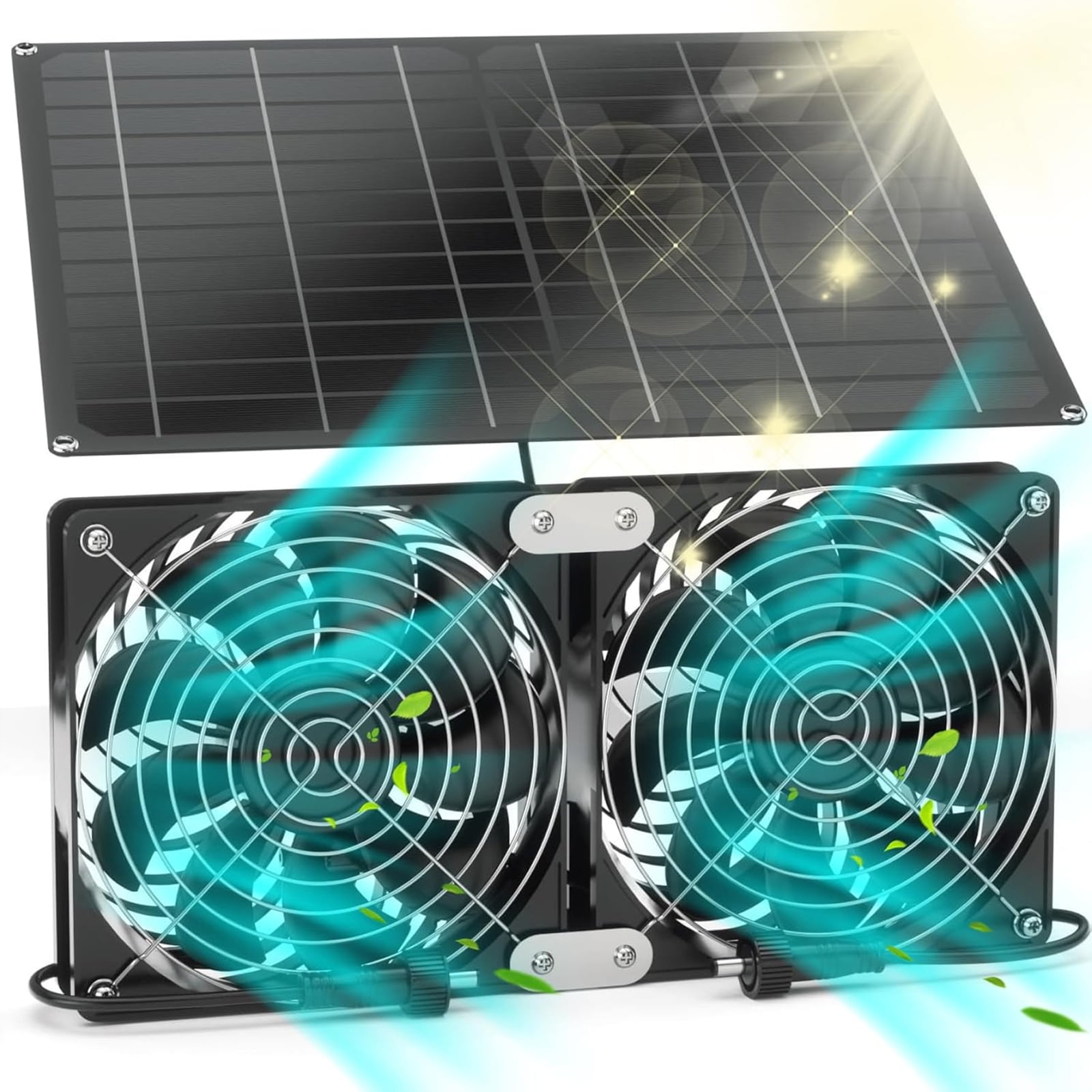 LASIEYO Dual Solar Panel Fan Kit, 15W Solar Powered Exhaust Fan Cooling ...