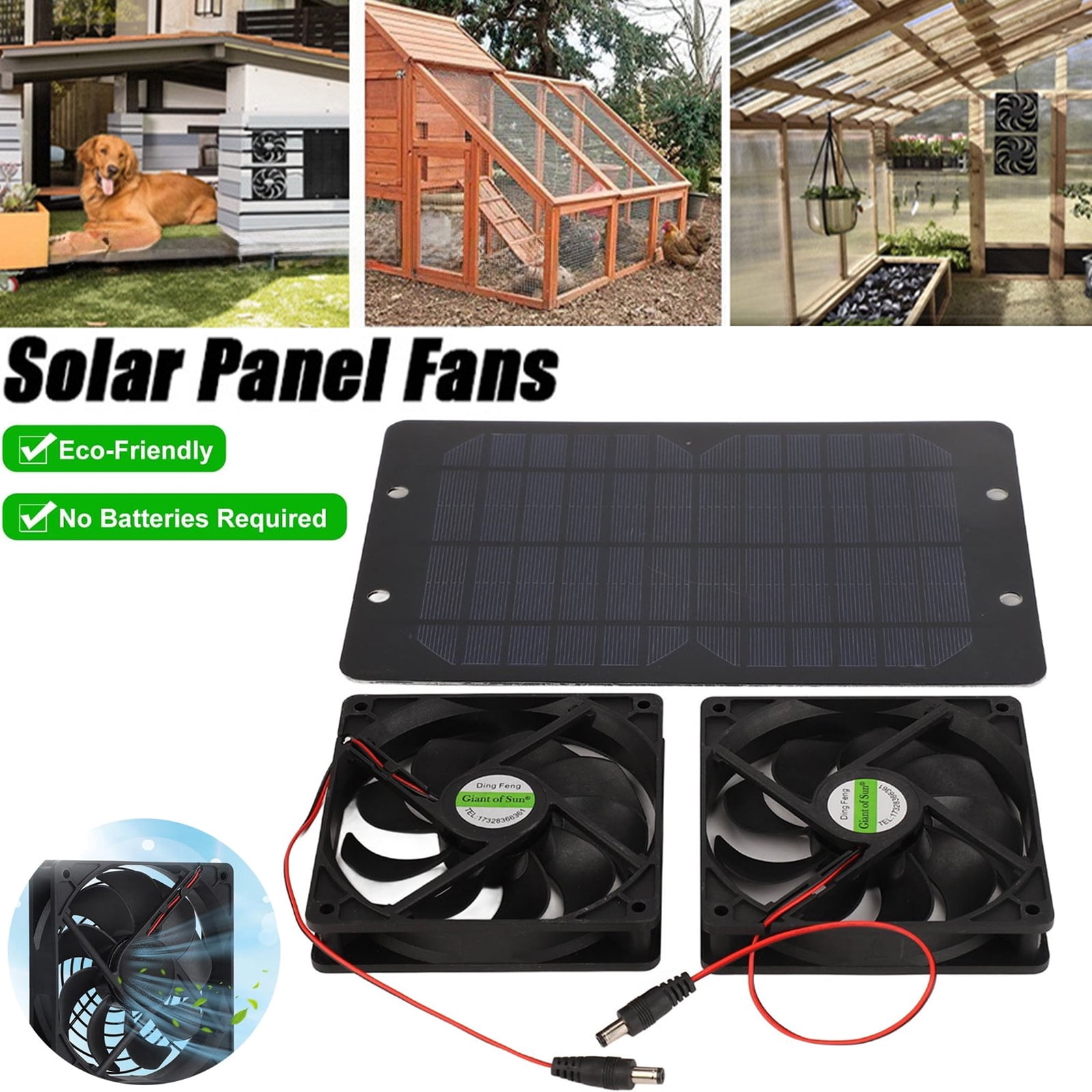 LASIEYO Dual Solar Panel Fan Kit, Portable Solar Exhaust Fan Waterproof ...