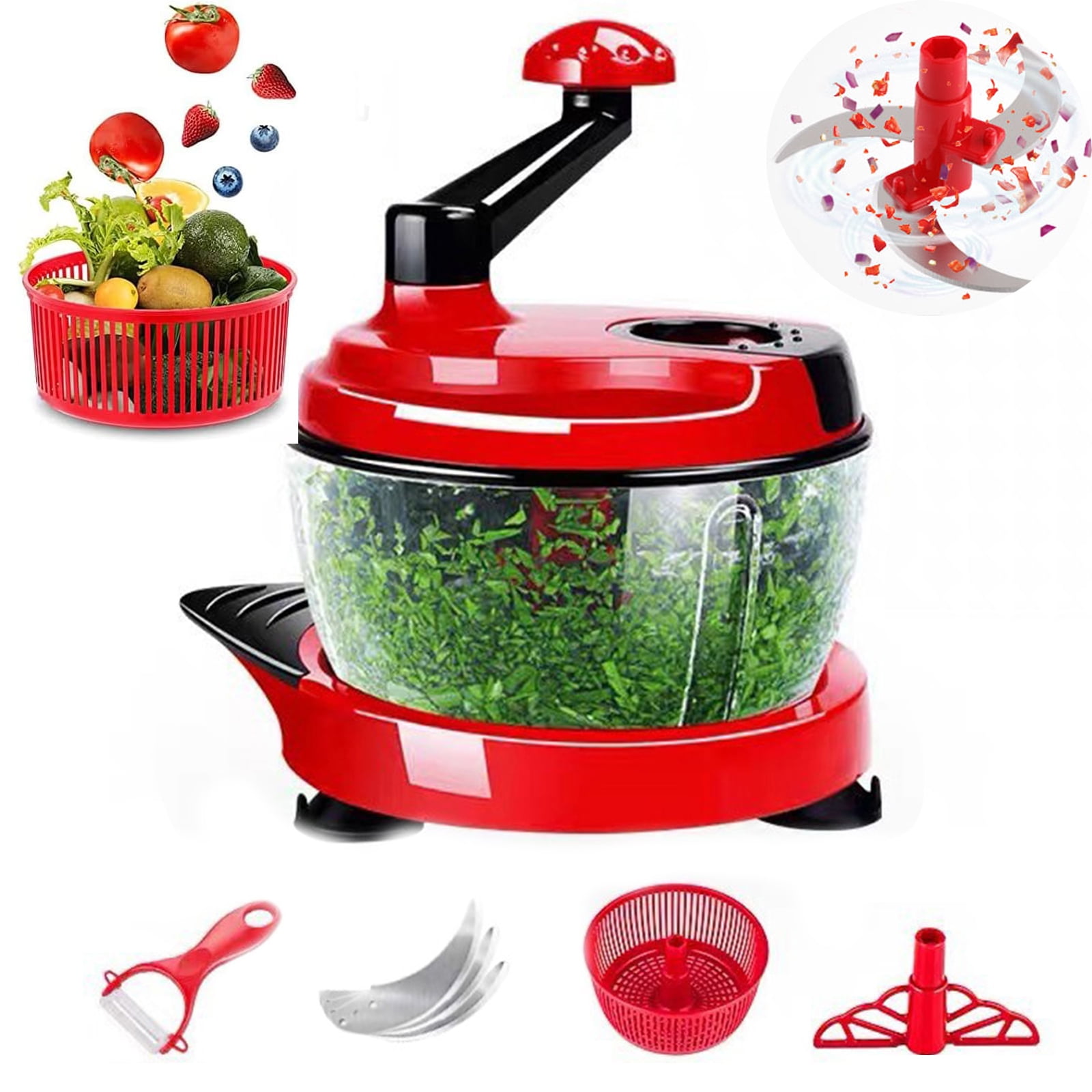 LASIEYO Multi-Functional Manual Food Processor, 8 Cup Hand-powered ...