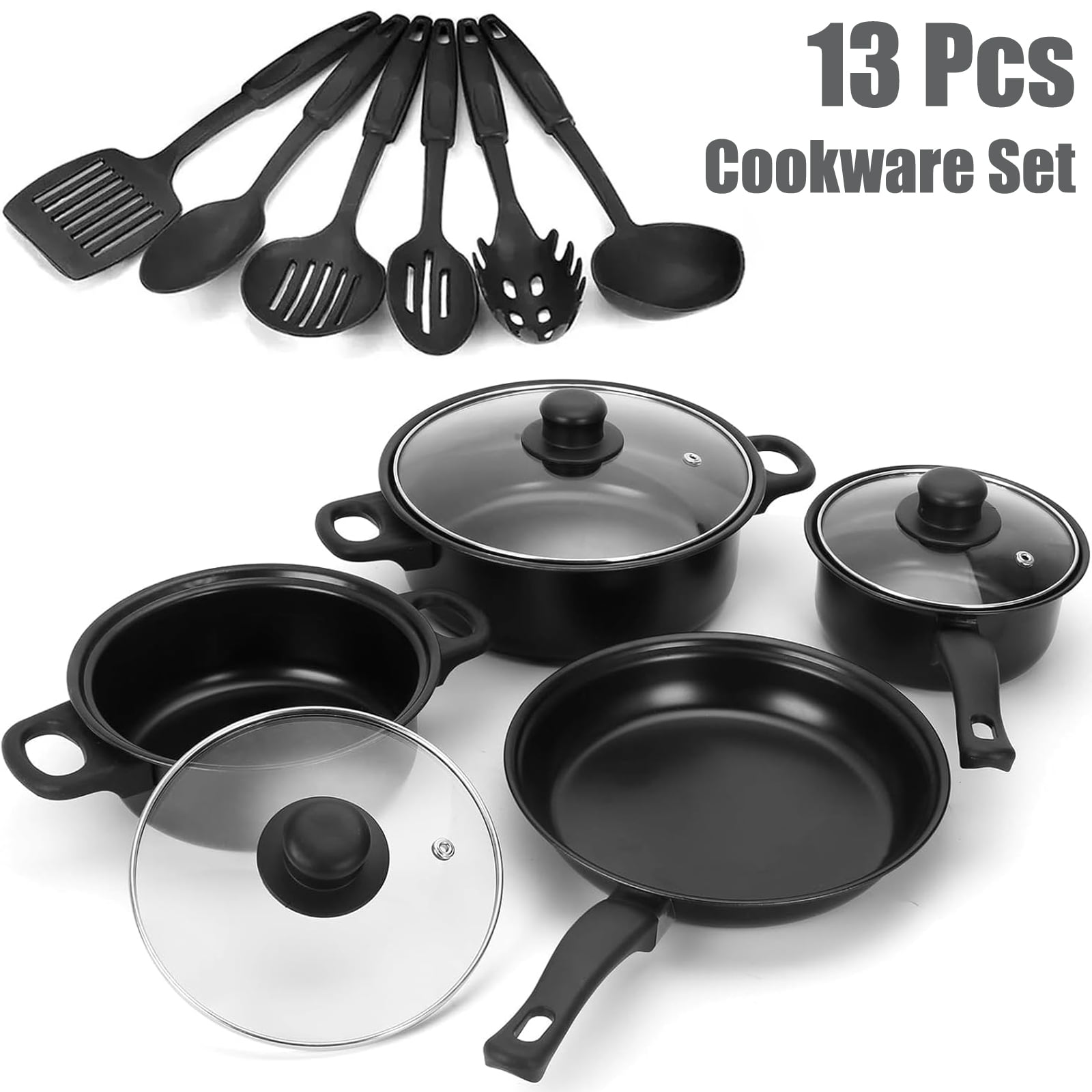 LASIEYO Non-Stick Cookware Set, 13 Pcs Cookware Pots and Pans Set with ...