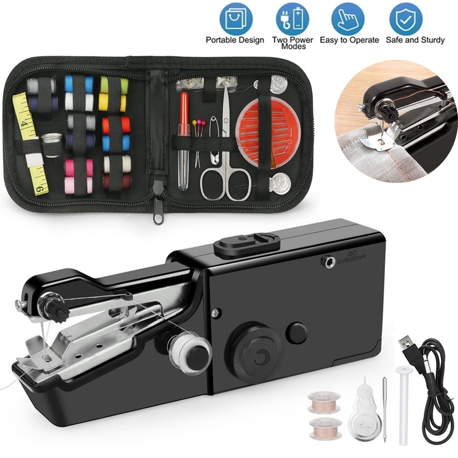 LASIEYO Portable Sewing Machine with Thread Sewing Kit, Cordless Mini ...