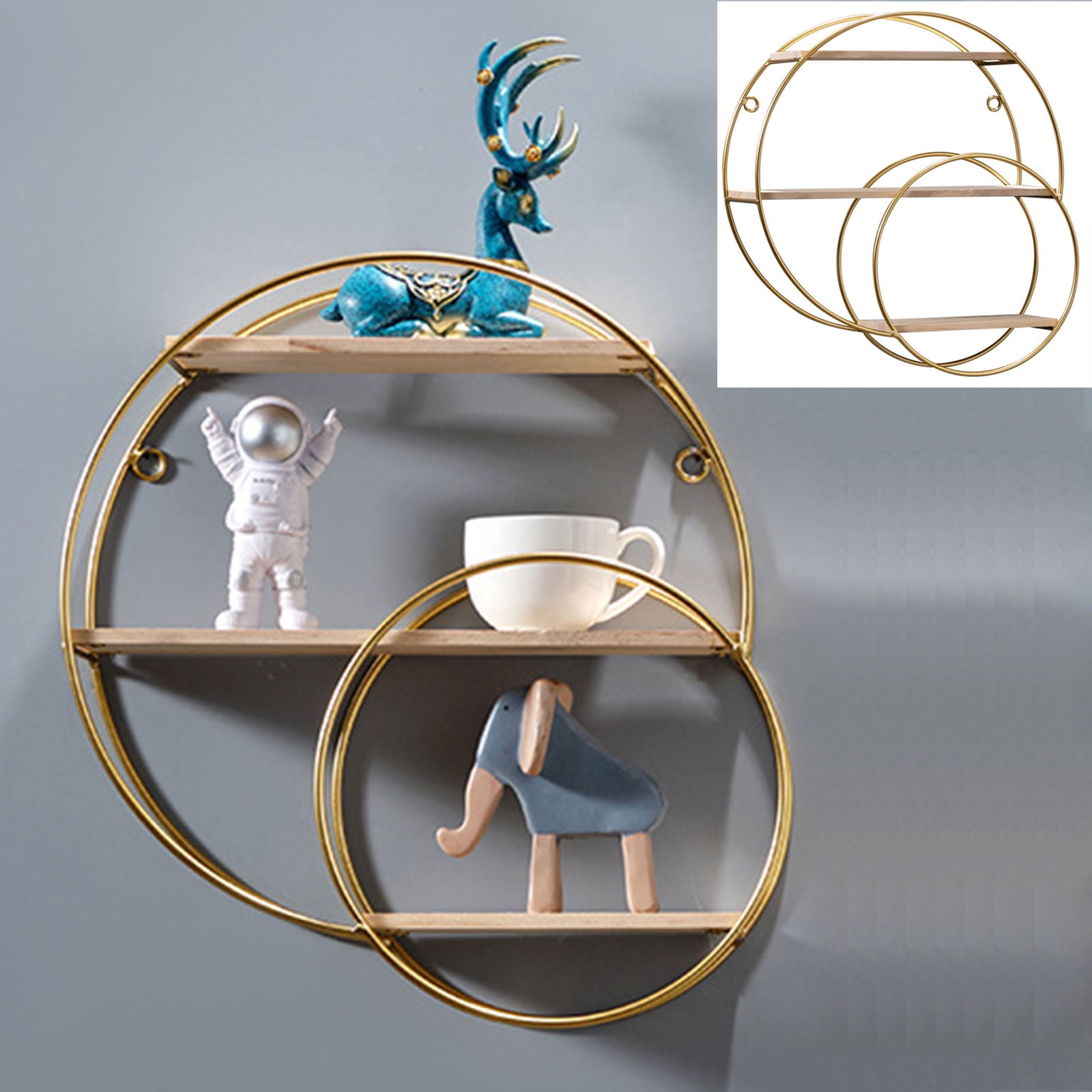 LASIEYO Round Wall Shelf, Wall-Mounted Circular Shelf, Wood & Metal ...