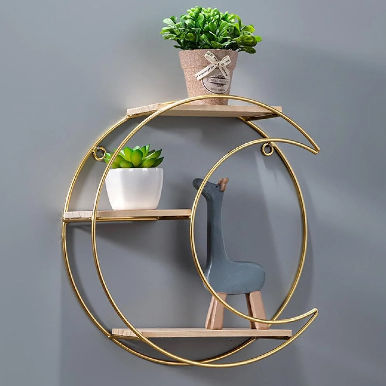 LASIEYO Round Wall Shelf, Wall-Mounted Circular Shelf, Wood & Metal ...