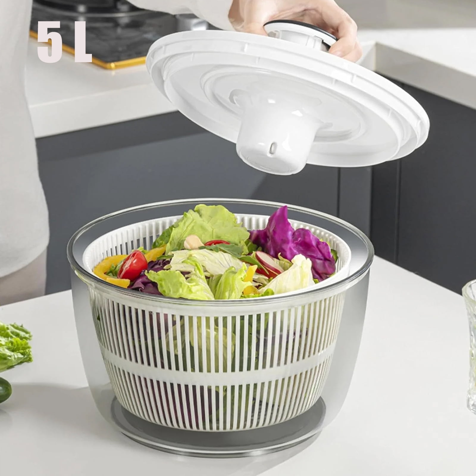 LASIEYO Salad Spinner 5 Quart, One-handed Easy Press Large Vegetable ...
