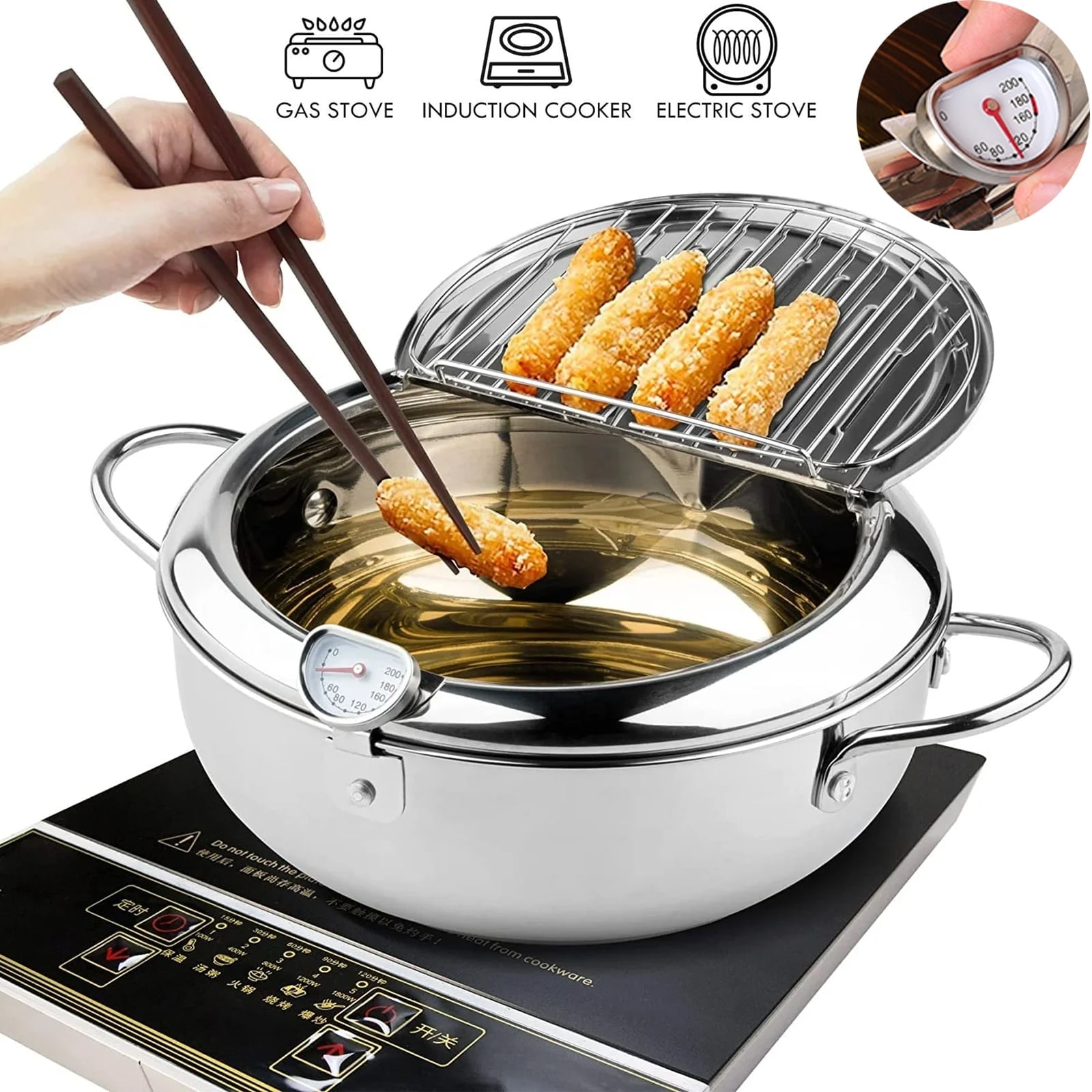 LASIEYO Tempura Deep Fry Pot, 7.9'' Small Stainless Steel Frying Pot ...