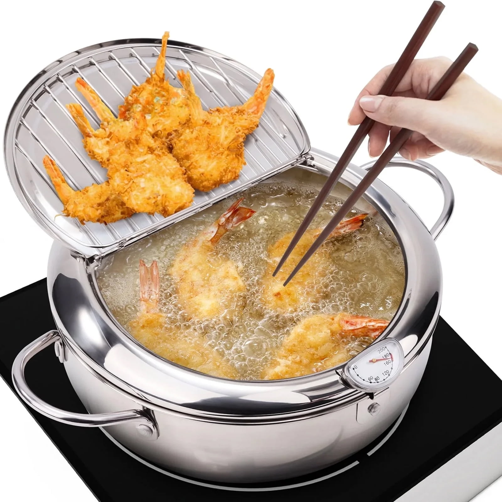 LASIEYO Tempura Deep Fry Pot, 7.9'' Small Stainless Steel Frying Pot ...