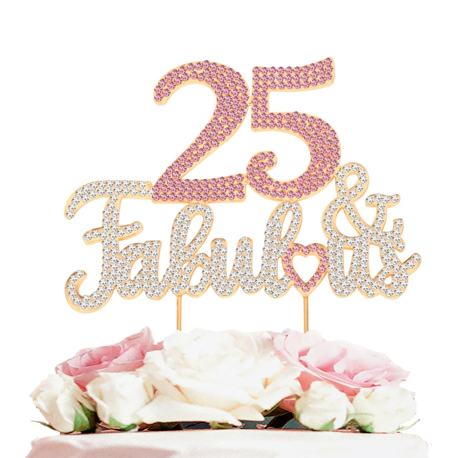 LASKYER 25 & Fabulous KEF16 Gold & Pink Rhinestone Cake Topper - Happy 25th Birthday Cheers to ...