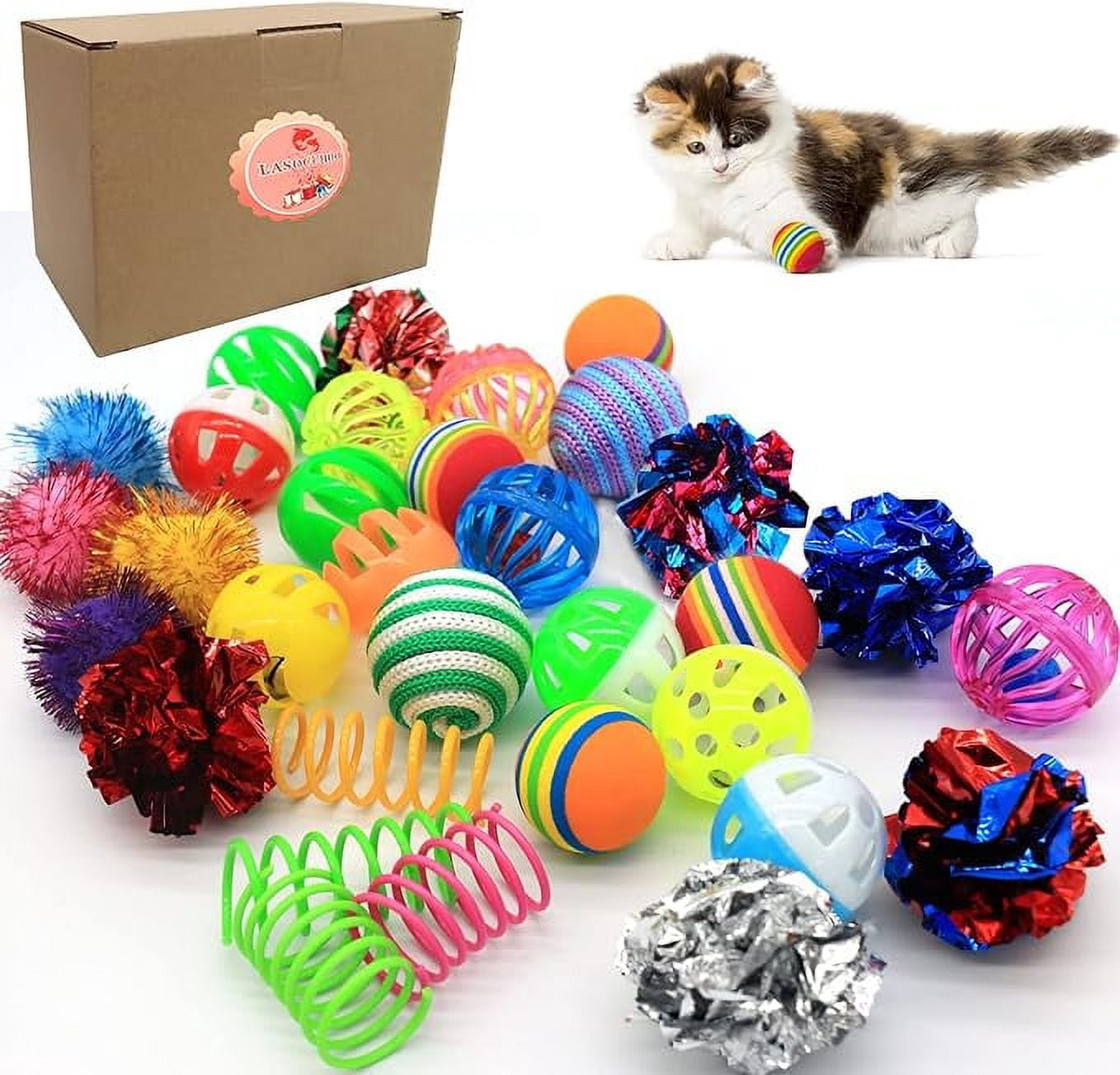 LASOCUHOO Cat Toys, Kitten Cat Ball Toys Assortments, Including Rainbow ...