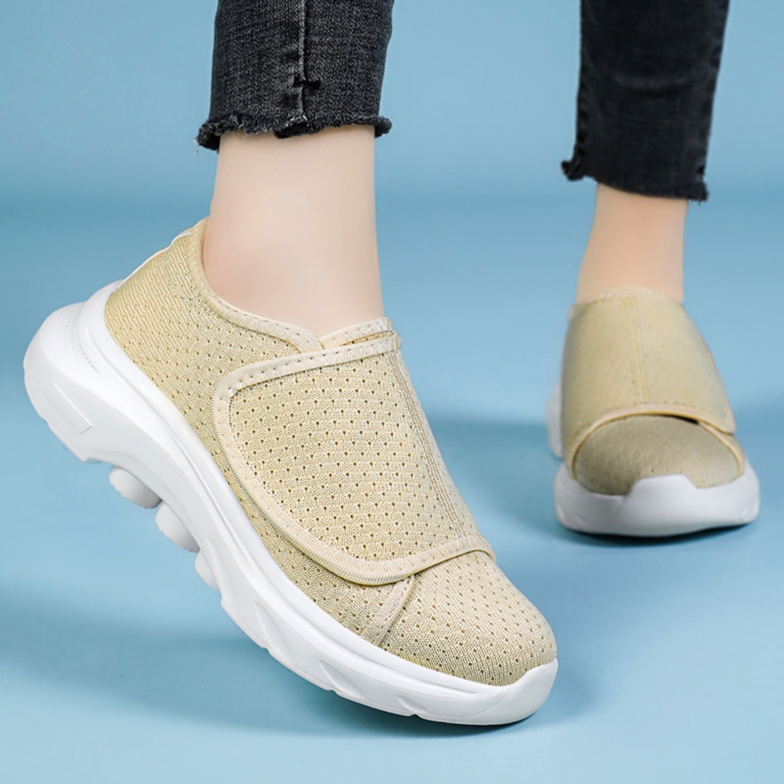 LASUDRAA Diabetic Adjustable Womens Shoes Widen Lightweight Sneakers ...