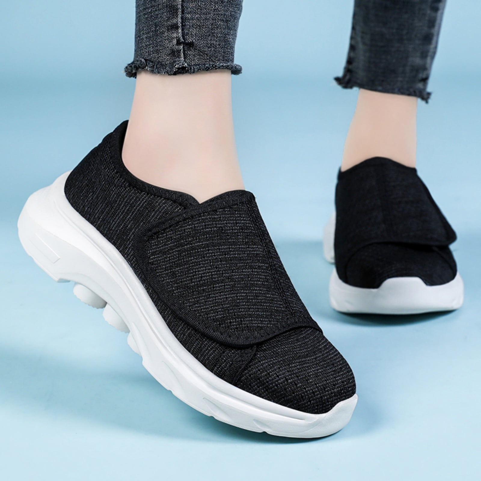 LASUDRAA Diabetic Adjustable Womens Shoes Widen Lightweight Velcro ...