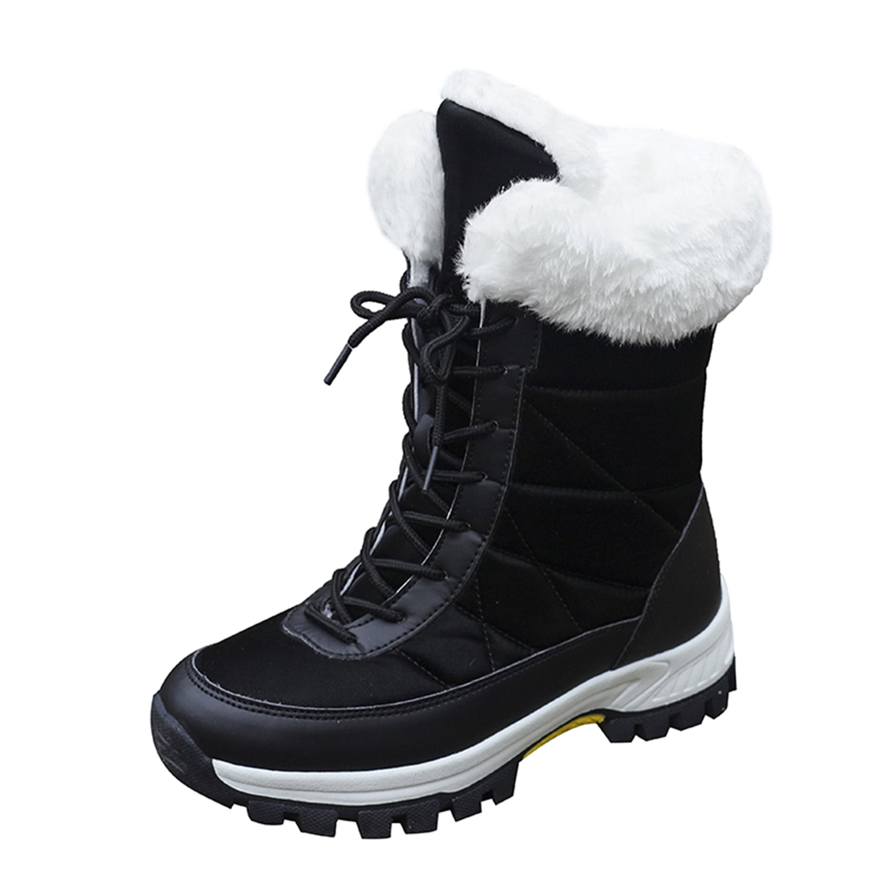 LASUDRAA Womens Waterproof Winter Snow Boots Warm Shoes Furry Mid-Calf ...