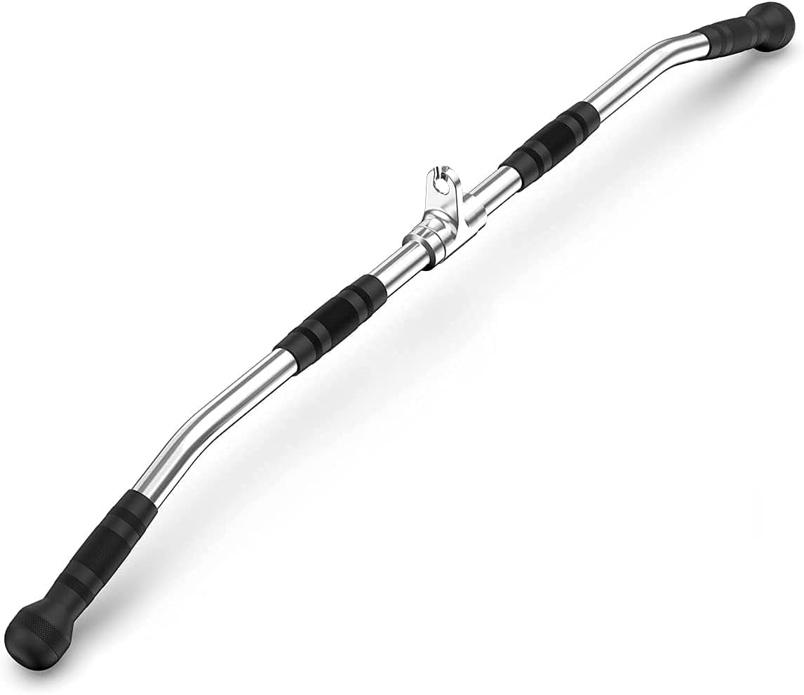 LAT Bar Attachment with Rubber Handgrips, Deluxe Solid Curl Bar ...