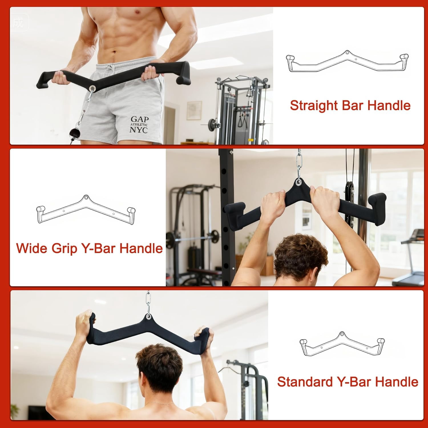 LAT Pulldown Attachments, 5-Piece Cable Machine Rowing Bar Set with Non ...