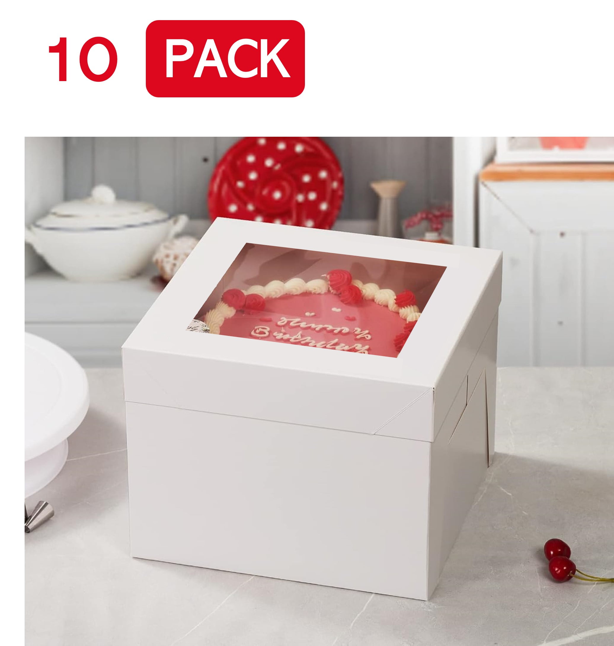 LATA 10 Pack Cakes Boxes with Window 12x12x8, White Cardboard Cake ...