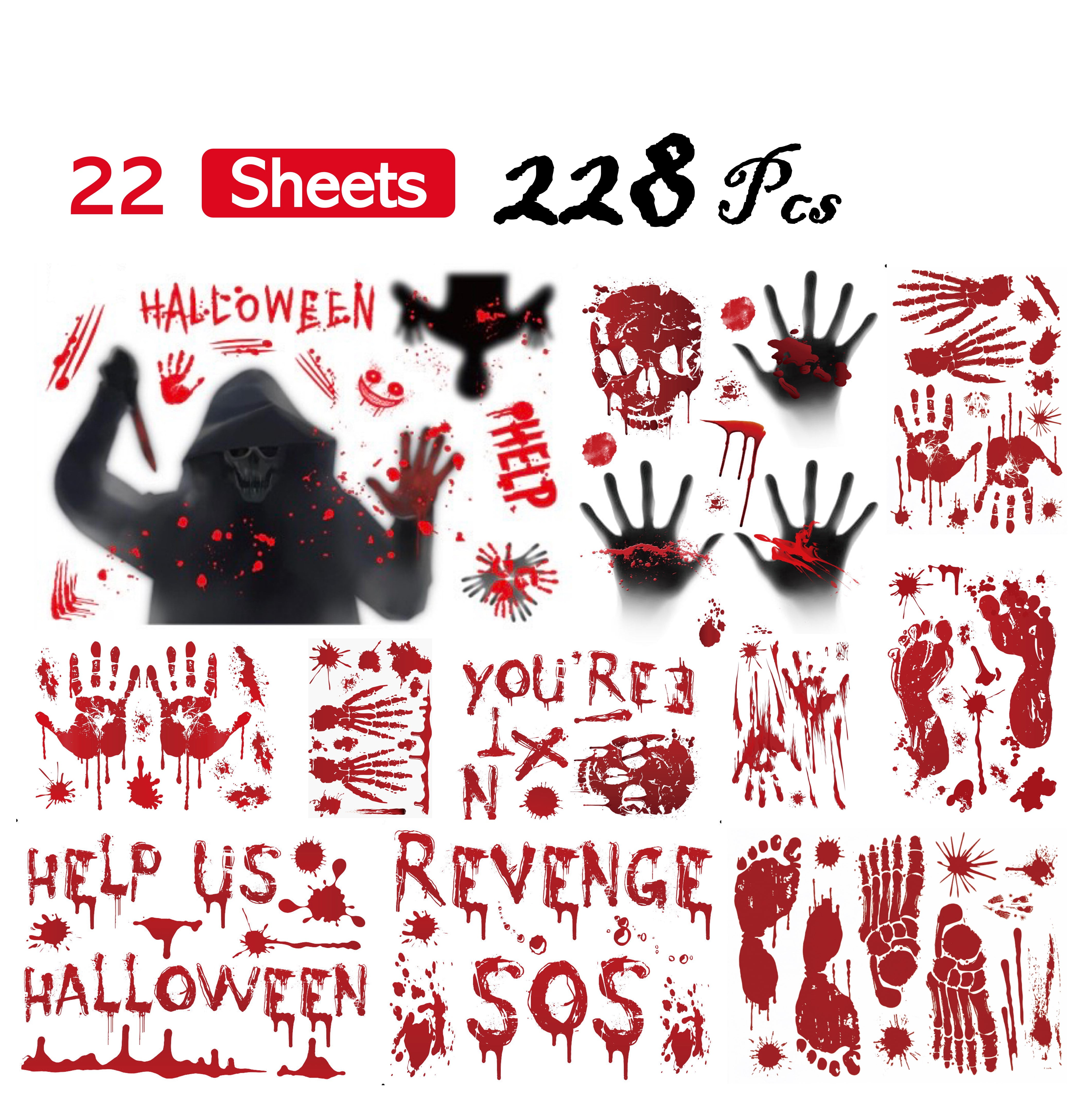 LATA 22 Sheets Bloody Halloween Window Clings, Halloween Window ...