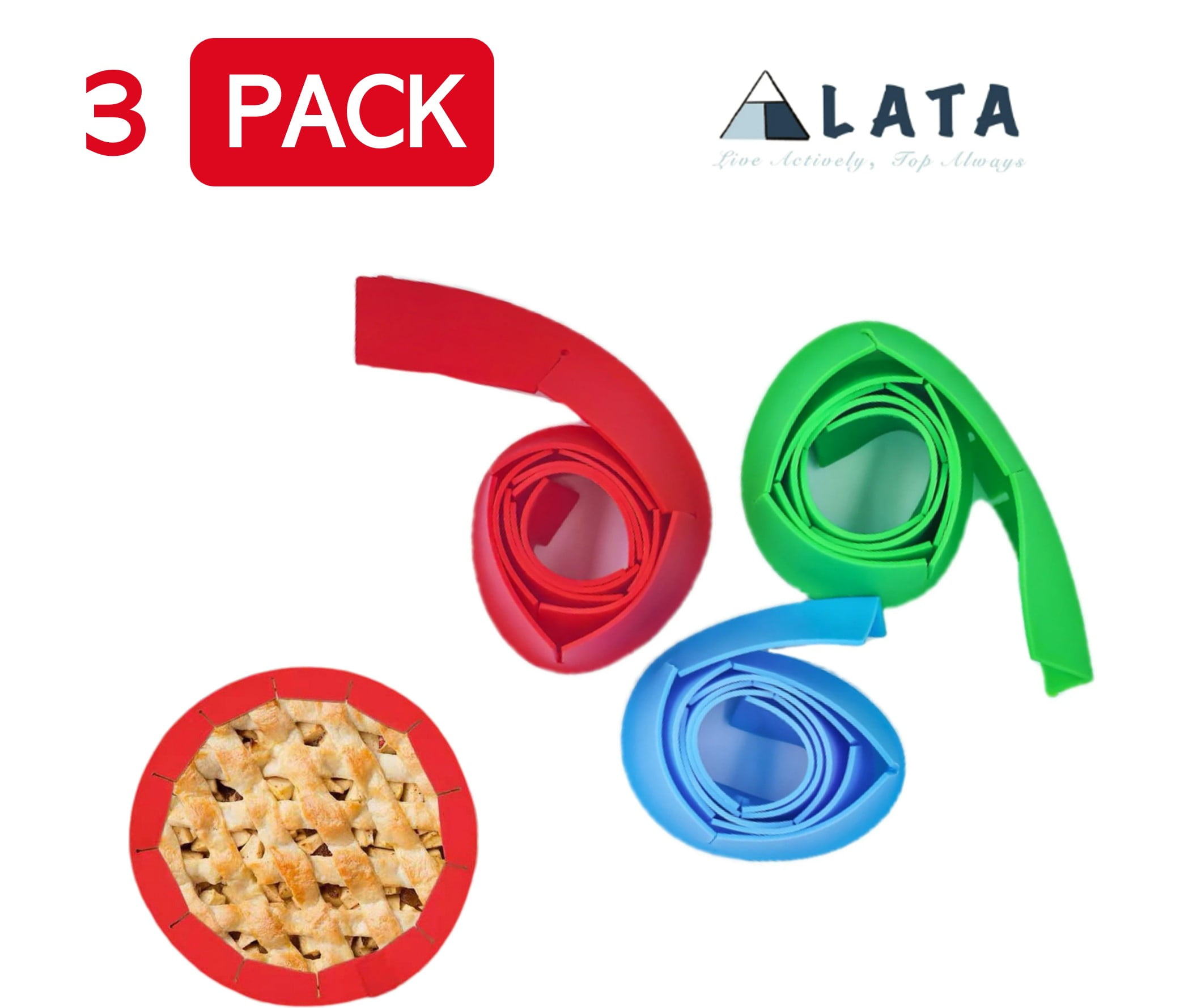 LATA 3 Pack Silicone Pie Crust Shields, Adjustable Pie Crust Protectors ...
