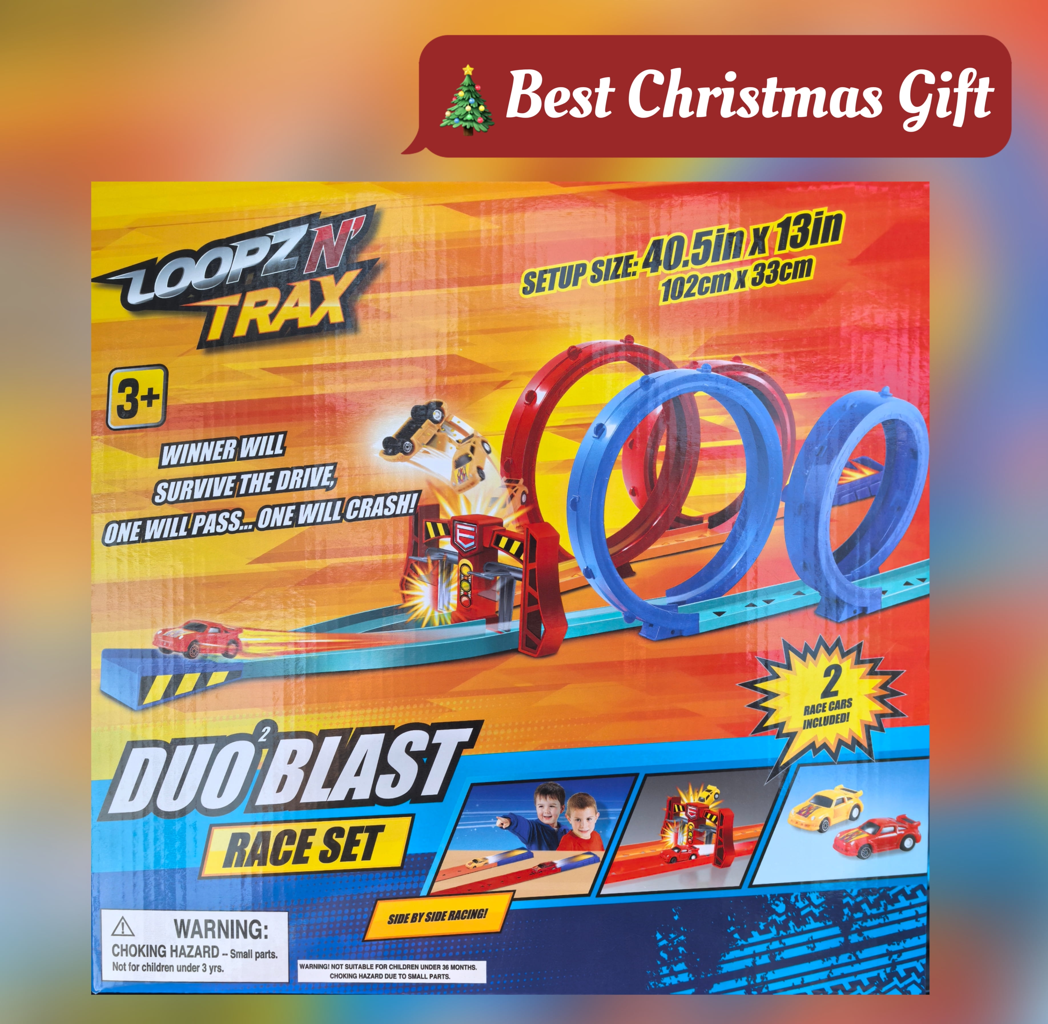 LATA Race Car Track Set with 2 Toy Cars, 4-Loop Race Track for Kids ...