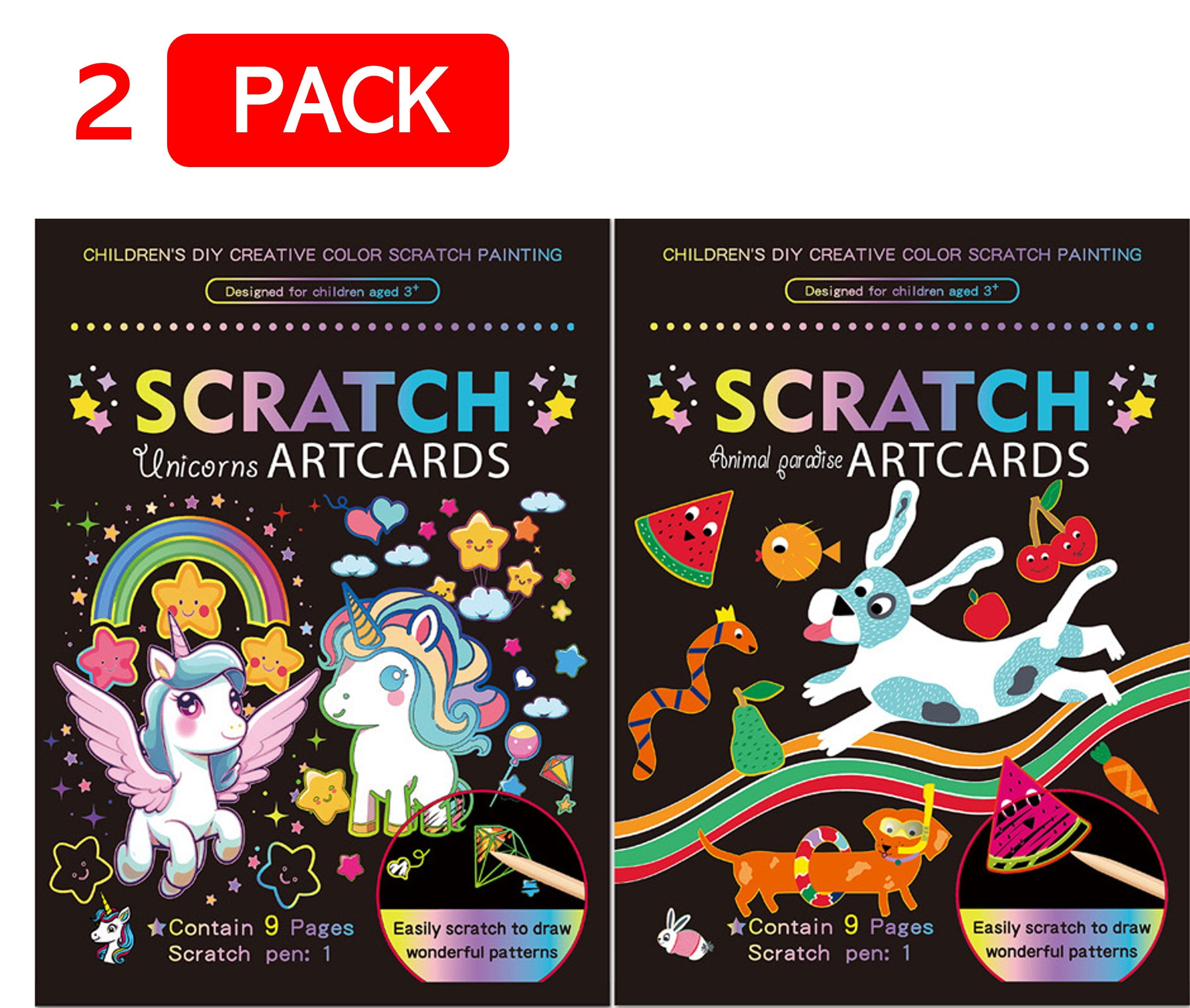 LATA Rainbow Scratch Art Paper and Craft Kits for Kids Activity Games ...