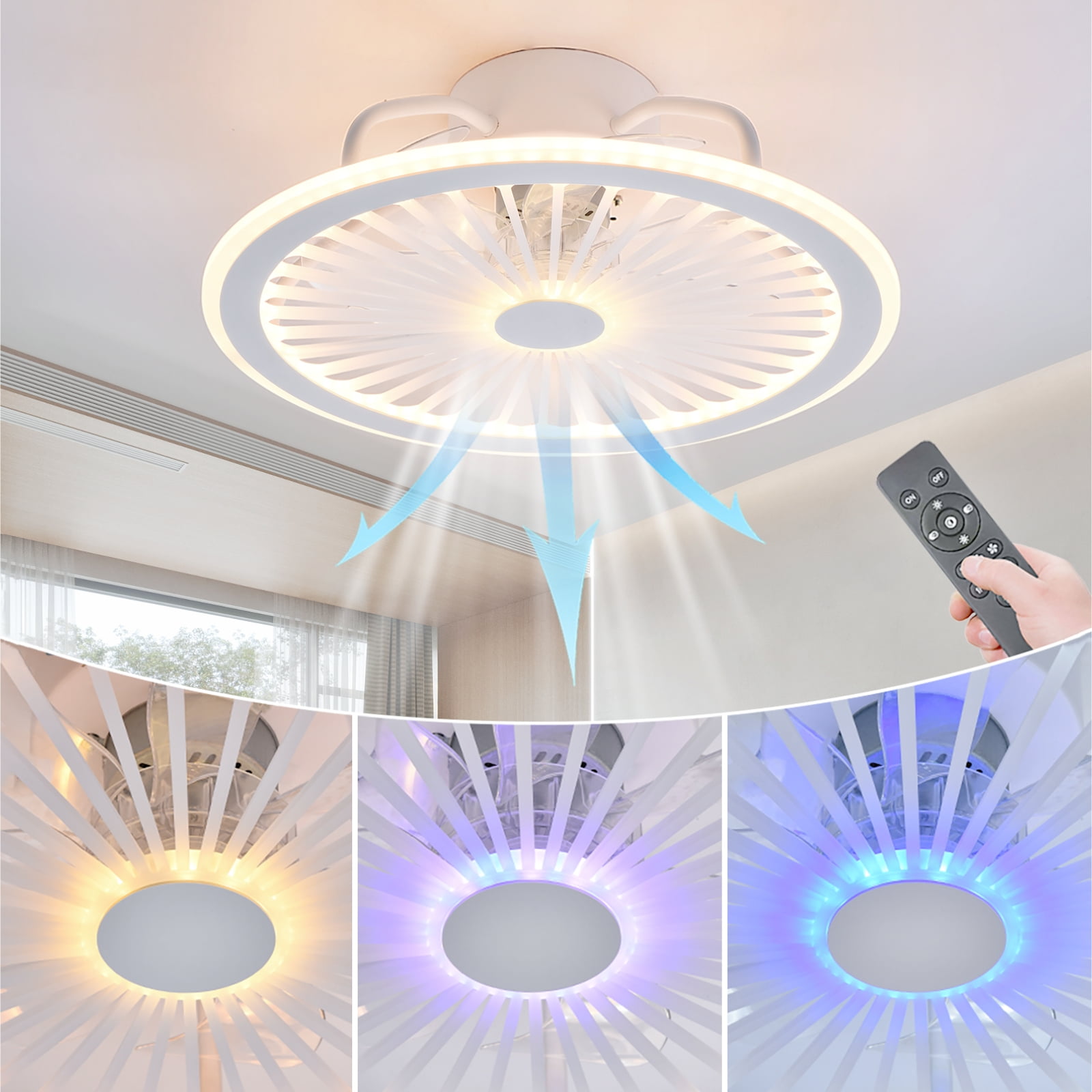 LATATA Ceiling Fan with Light Enclosed 7Blades Ceiling Fans 36W 3 Wind ...