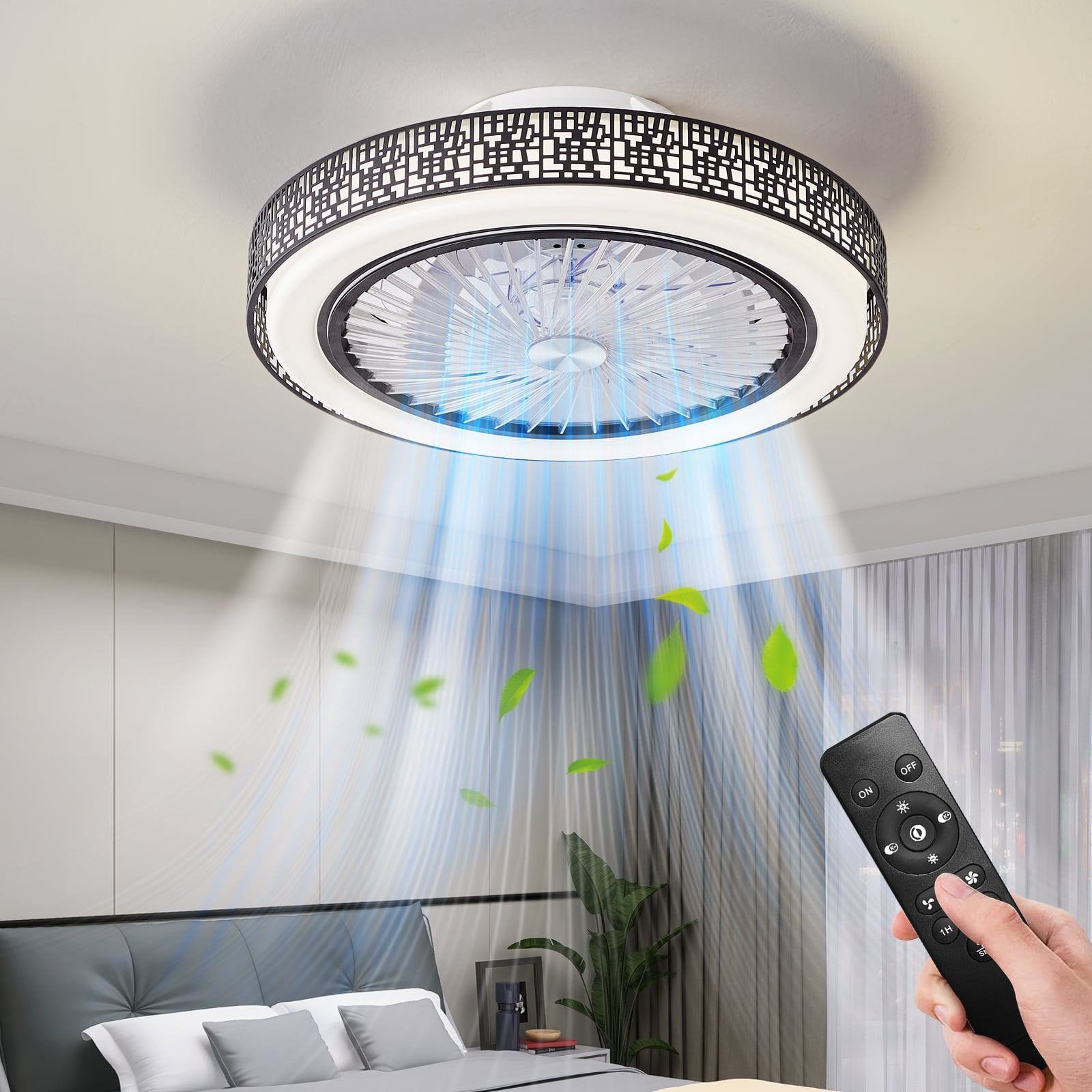LATATA Modern Ceiling Fan with Lights,18.9in LED Dimmable 3 Color ...