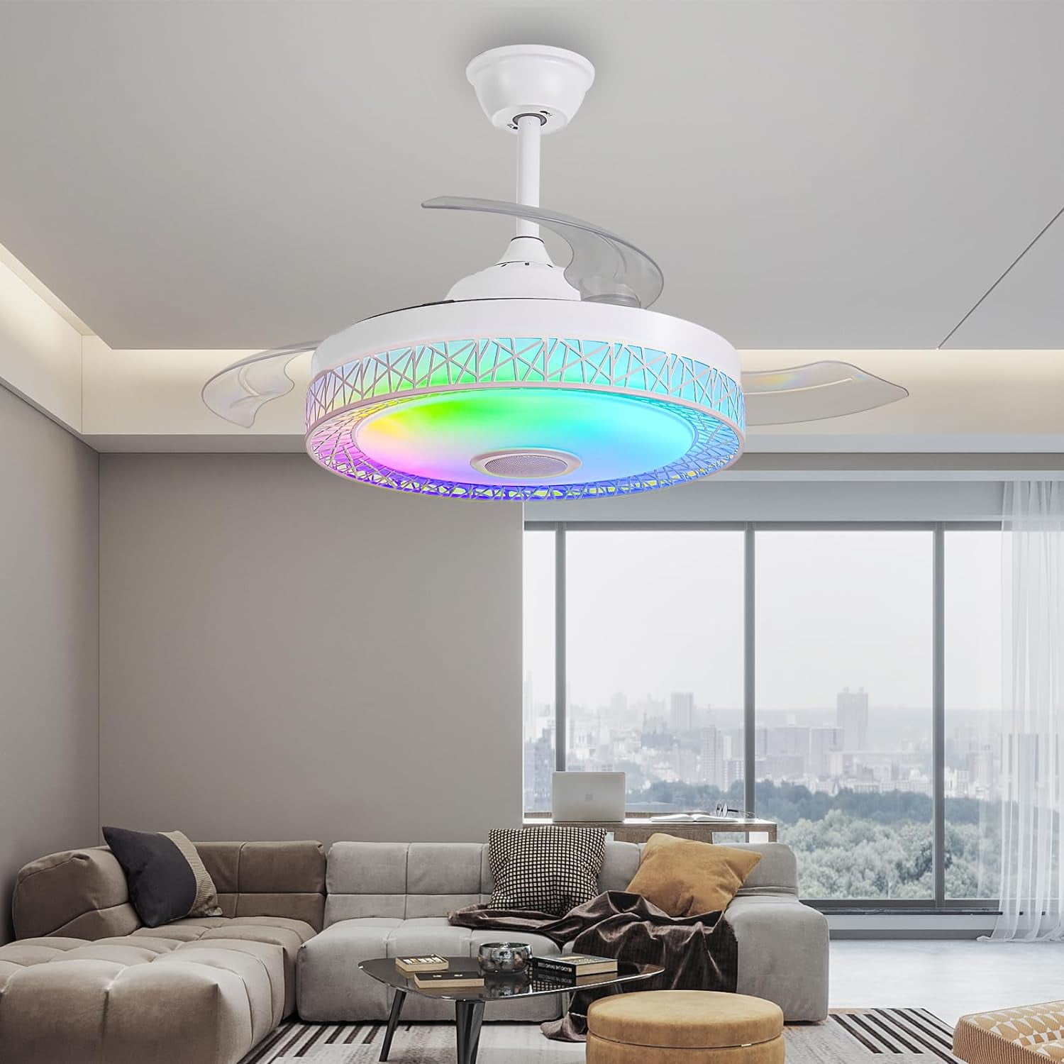 LATATA Ceiling Fans with Lights, Bluetooth Speaker, 6 Speeds ...