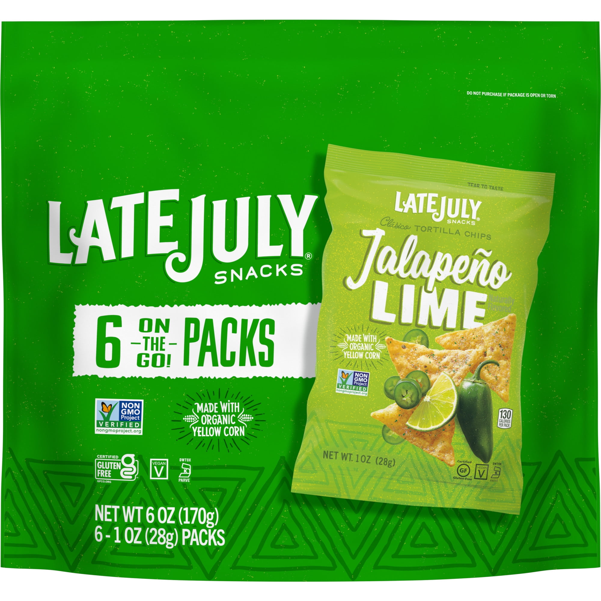 LATE JULY Snacks Clásico Jalapeno Lime Tortilla Chips, 1 oz. Snack Bags ...