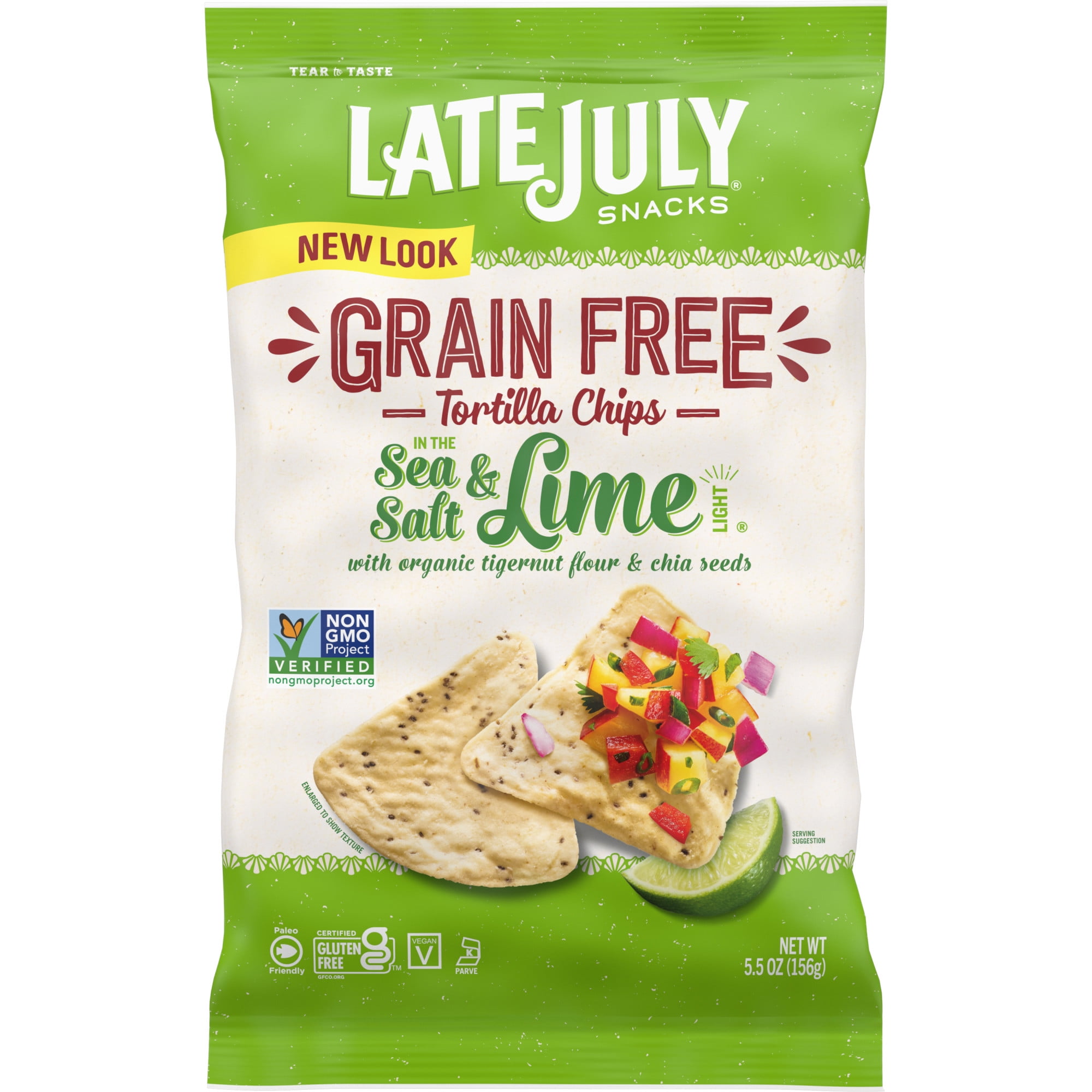 LATE JULY Snacks Grain Free Tortilla Chips, Sea Salt & Lime Chips, 5.5 ...