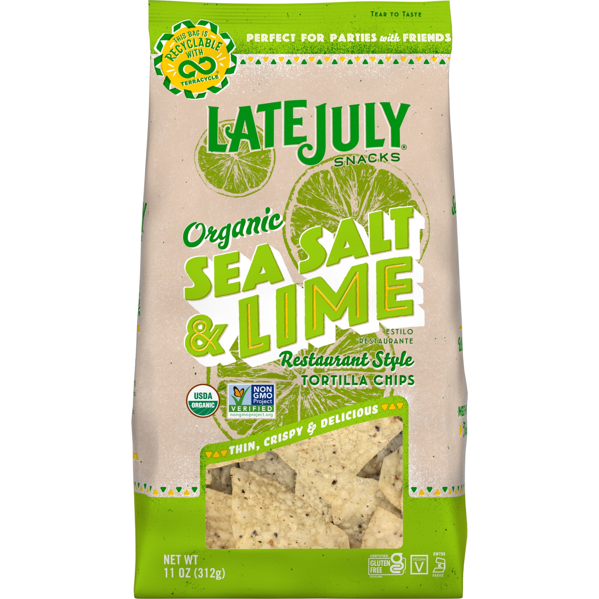LATE JULY Snacks Restaurant Style Sea Salt & Lime Tortilla Chips, 11 oz ...