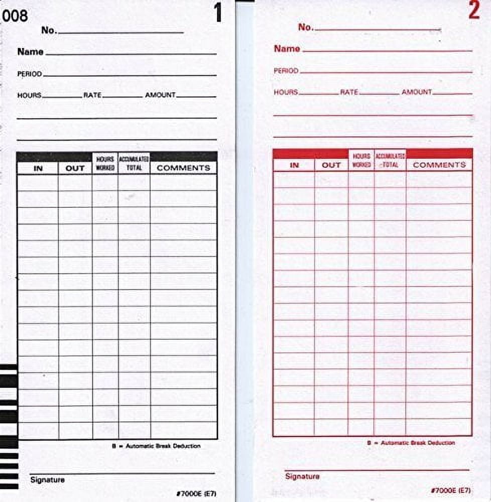 LATHEM Time Card for Lathem Model 7000E, Numbered 1-100, Two-Sided, 100 ...