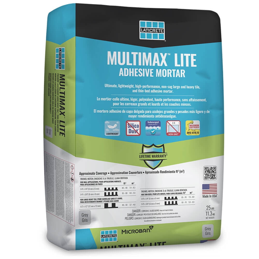 LATICRETE Multimax Lite Modified Large Heavy Tile Mortar, Grey - 25lbs ...