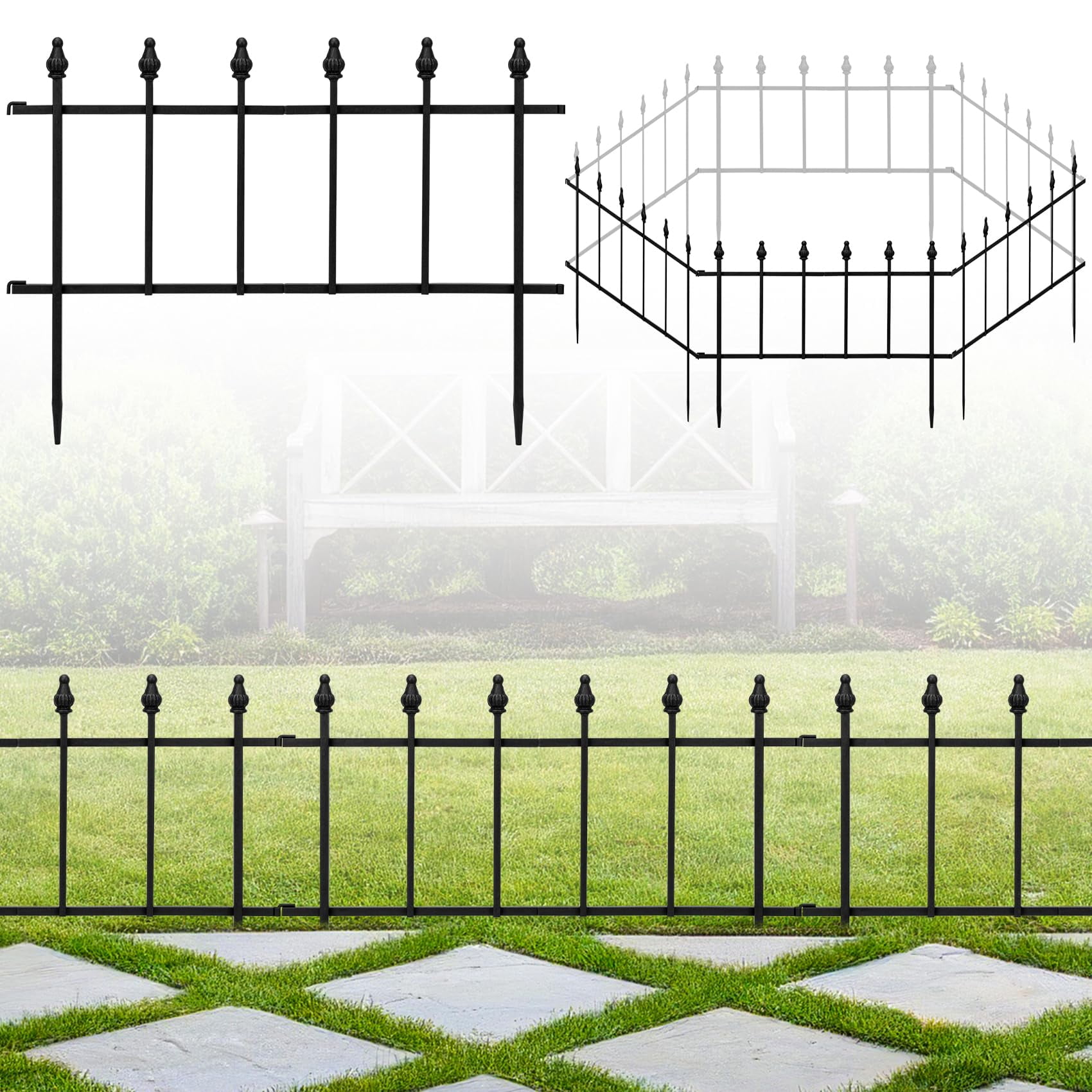 LATIHUUM Decorative Garden Fence MMF7 10ft (L) x 17in (H) - 5 Panels ...