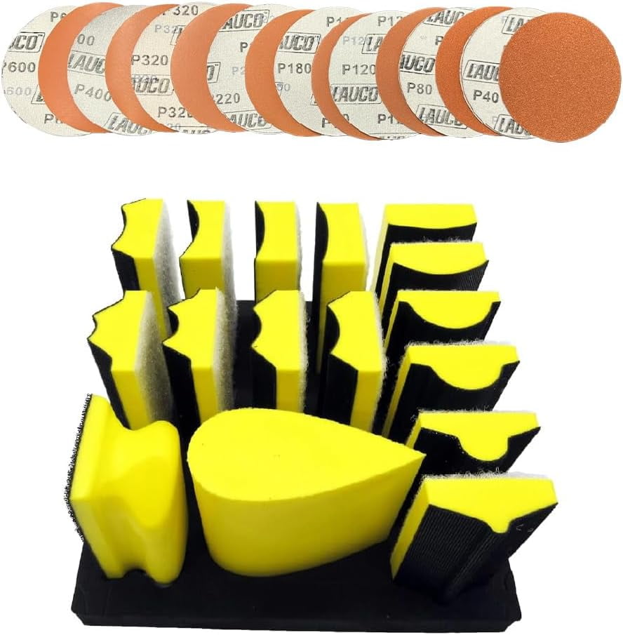 LAUCO 16-Piece Contoured Profile 5" Hand Sanding Block Set with 40 ...