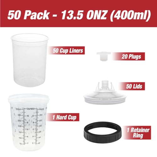 LAUCO Disposable Paint Spray Gun Cups (125 Mic) 50 Lids 50 Liners 1 ...