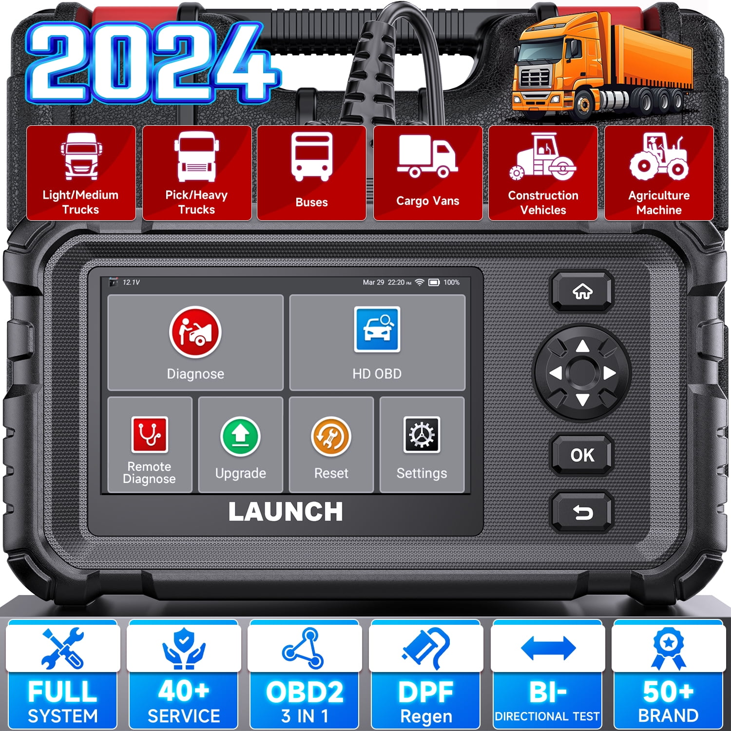 LAUNCH CRP129 HD Heavy Duty Truck Scanner, Full System Diesel Scan Tool ...