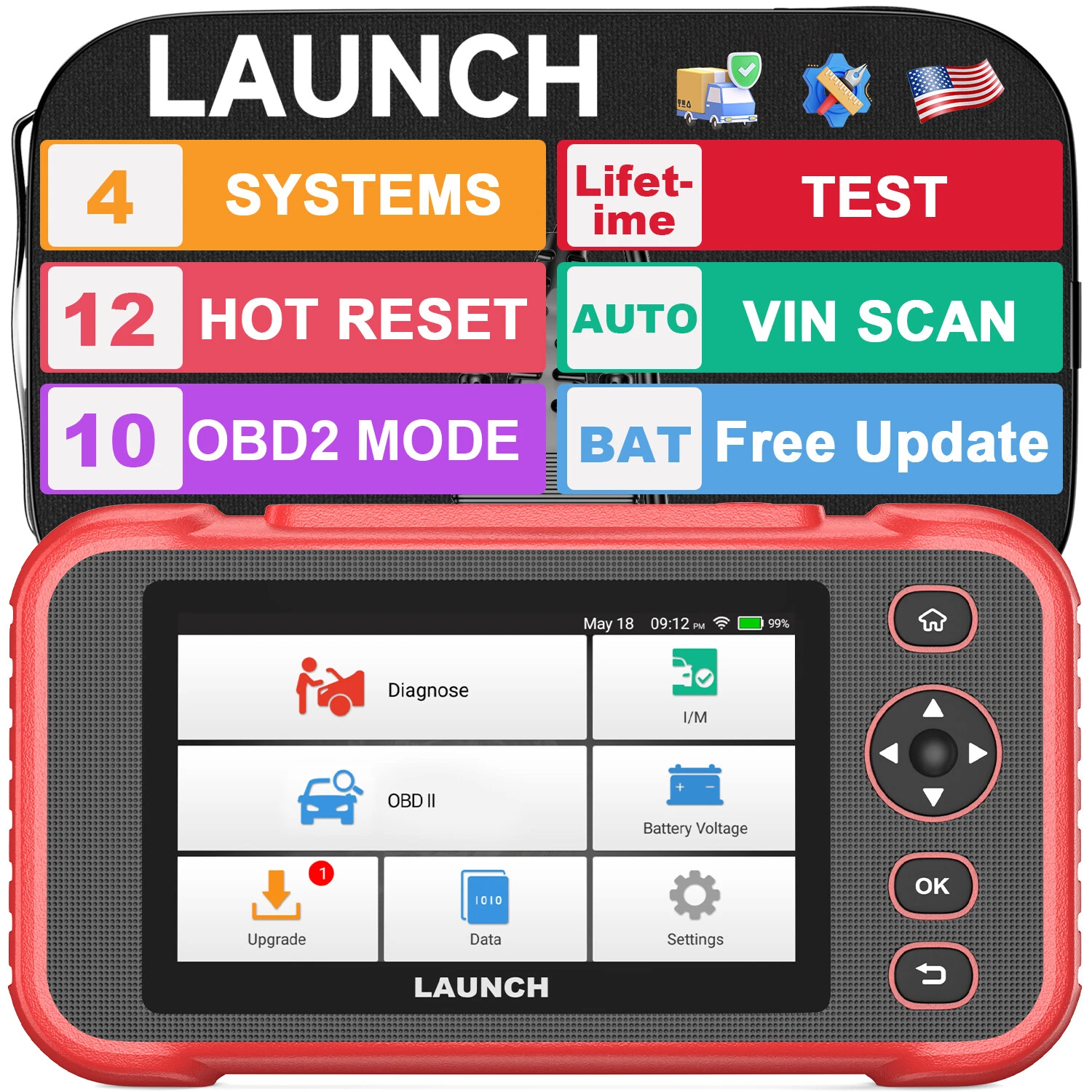 LAUNCH CRP129I V2.0 OBD2 Scanner, 4 Systems Scanner with 12 Reset ...
