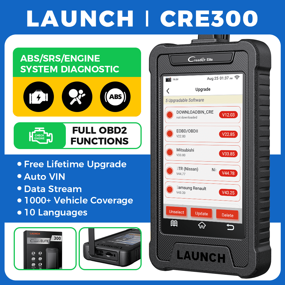 LAUNCH OBD2 Scanner CRE300, Car Diagnostic Tool with ABS, SRS, Engine ...
