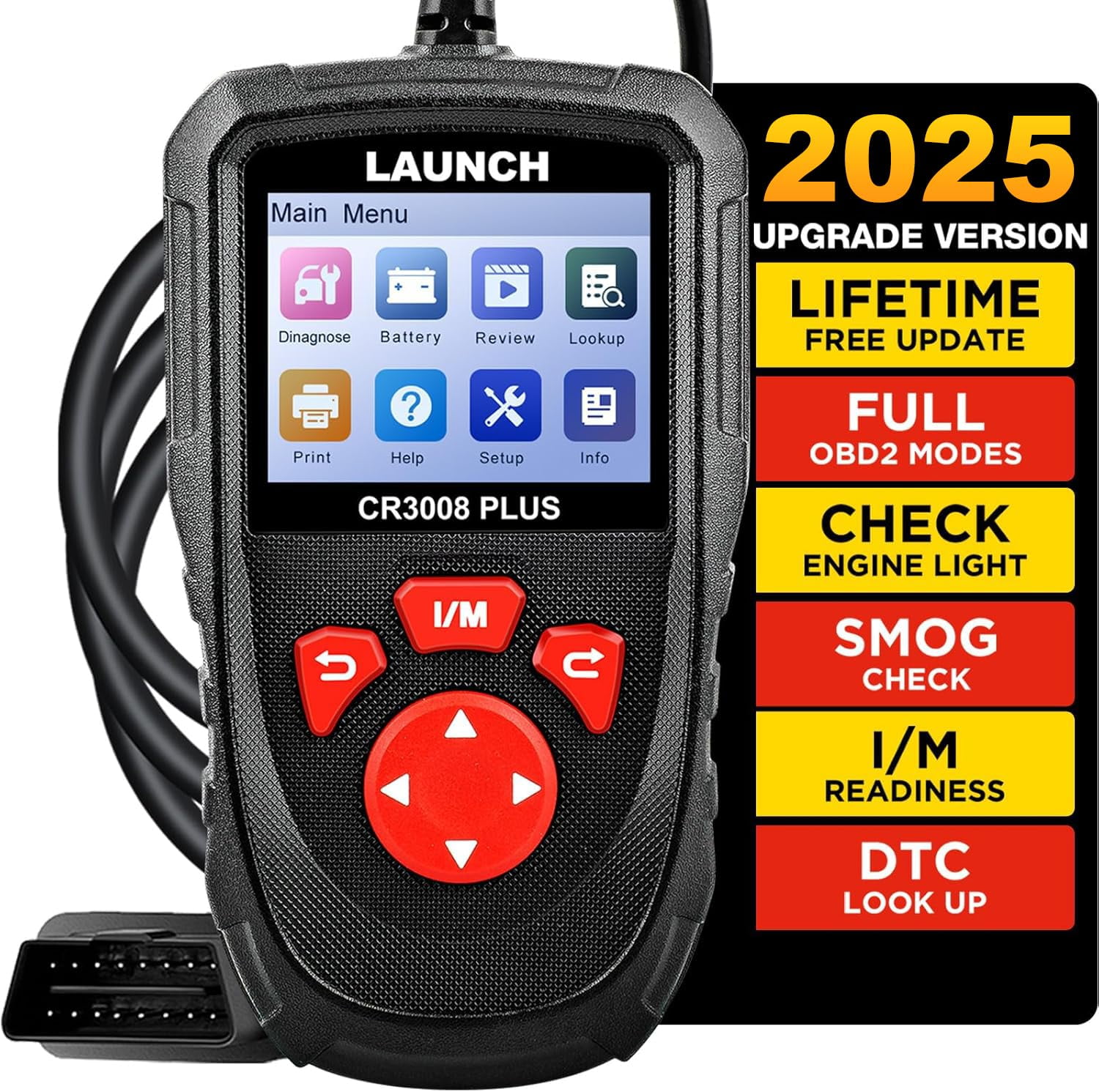 LAUNCH Professional OBD2 Scanner Diagnostic Tool CR3008 Plus,One-Key I/M,Lifetime Update Code ...