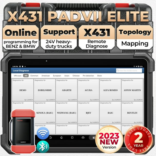 LAUNCH X431 PAD VII Elite Car Diagnostic Scan Tool J2534 Programming ECU Coding 60+ Services ...