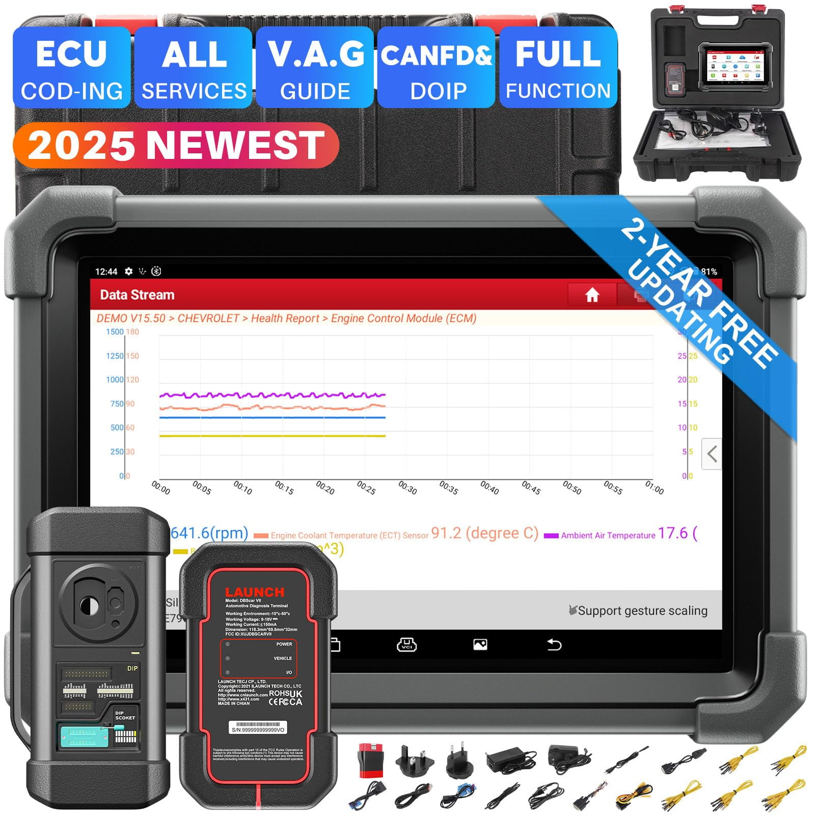 LAUNCH X431 Plus, with X-PROG3 Tool, All-System Diagnostics, Bi-Directional Scan Tool, 39 ...