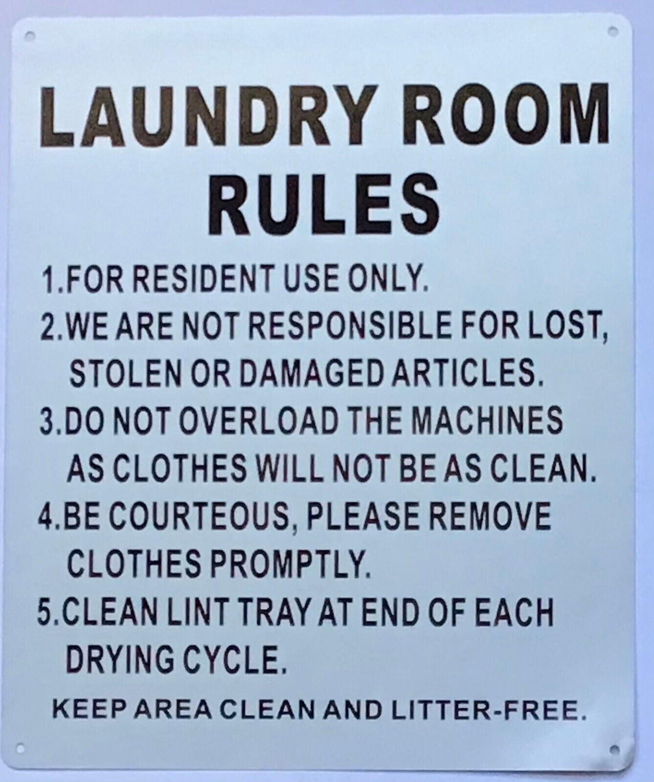 LAUNDRY ROOM RULES SIGN (10X12,Brush Silver,Aluminum) -ref21422 ...