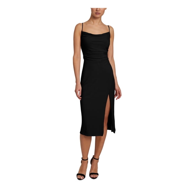 LAUNDRY Womens Black Stretch Zippered Ribbed Slitted Spaghetti Strap ...