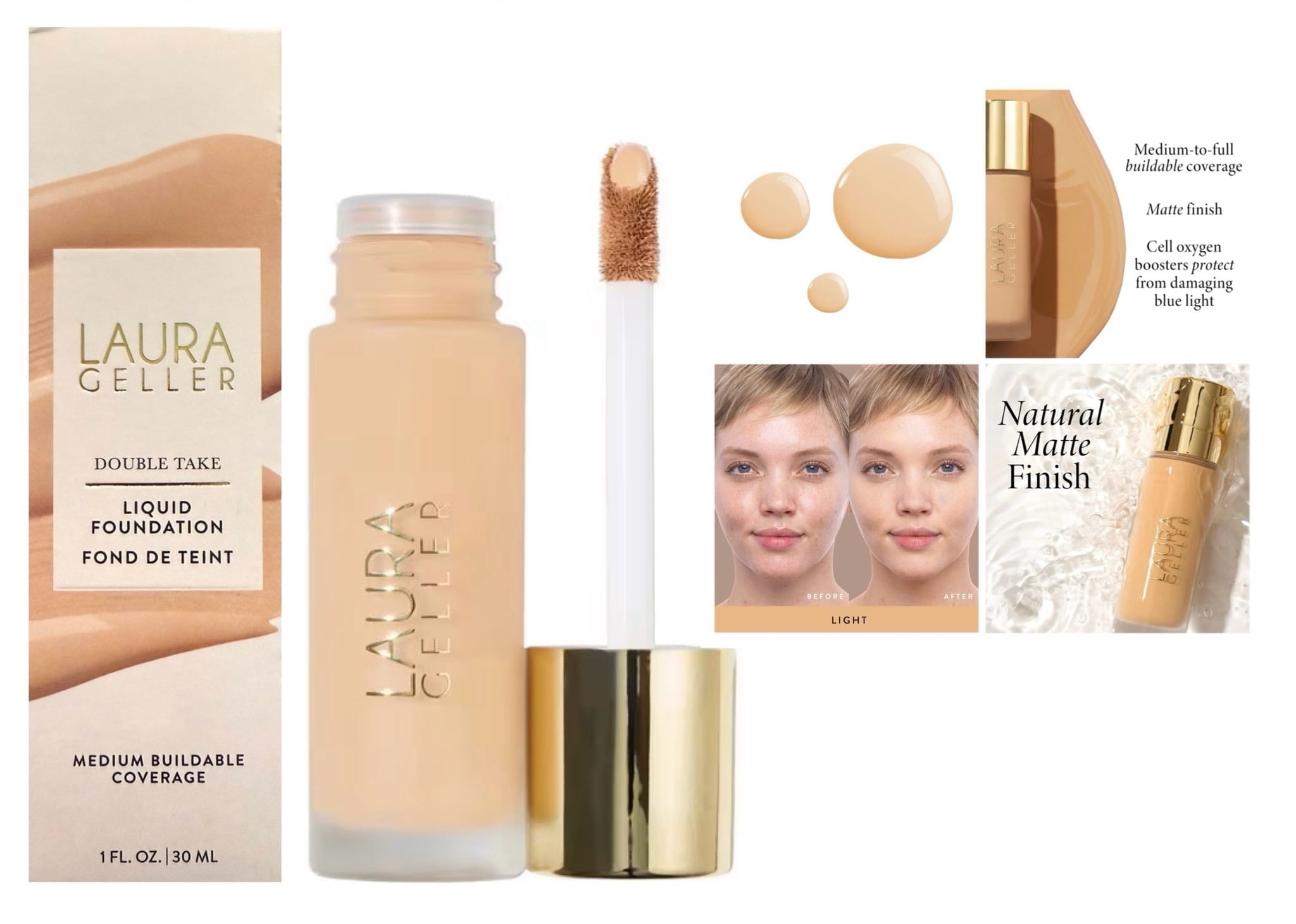 LAURA GELLER Double Take Liquid Foundation Medium to Full Coverage ...