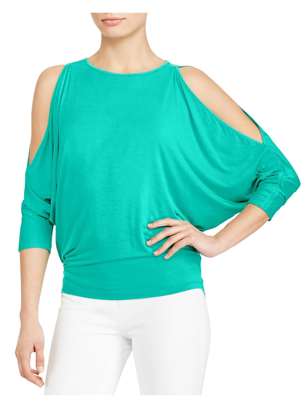 LAUREN MICHELLE Womens Turquoise Cut Out Dolman Sleeve Jewel Neck Top ...