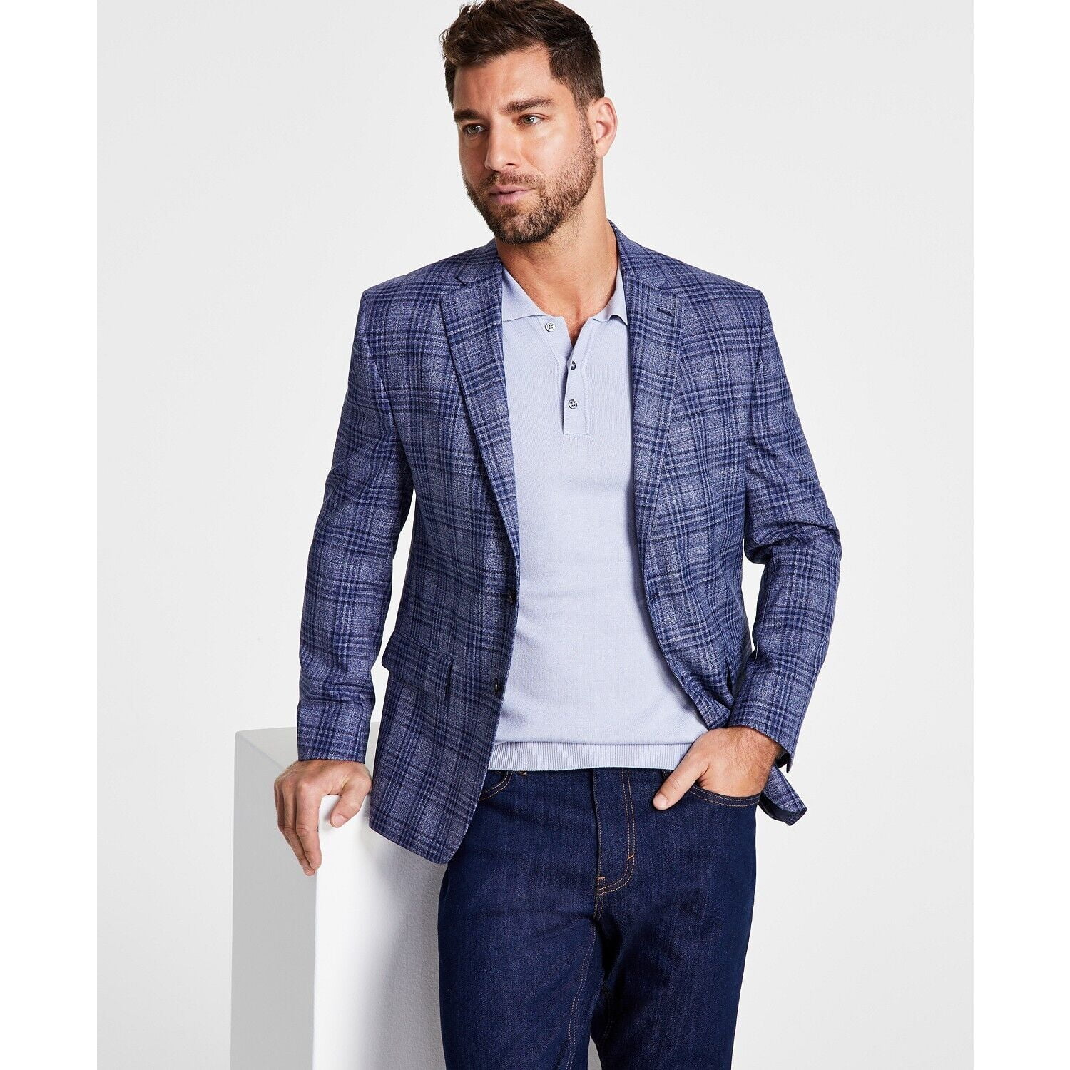 LAUREN RALPH LAUREN Mens Classic-Fit UltraFlex Stretch Blue Plaid Sport ...
