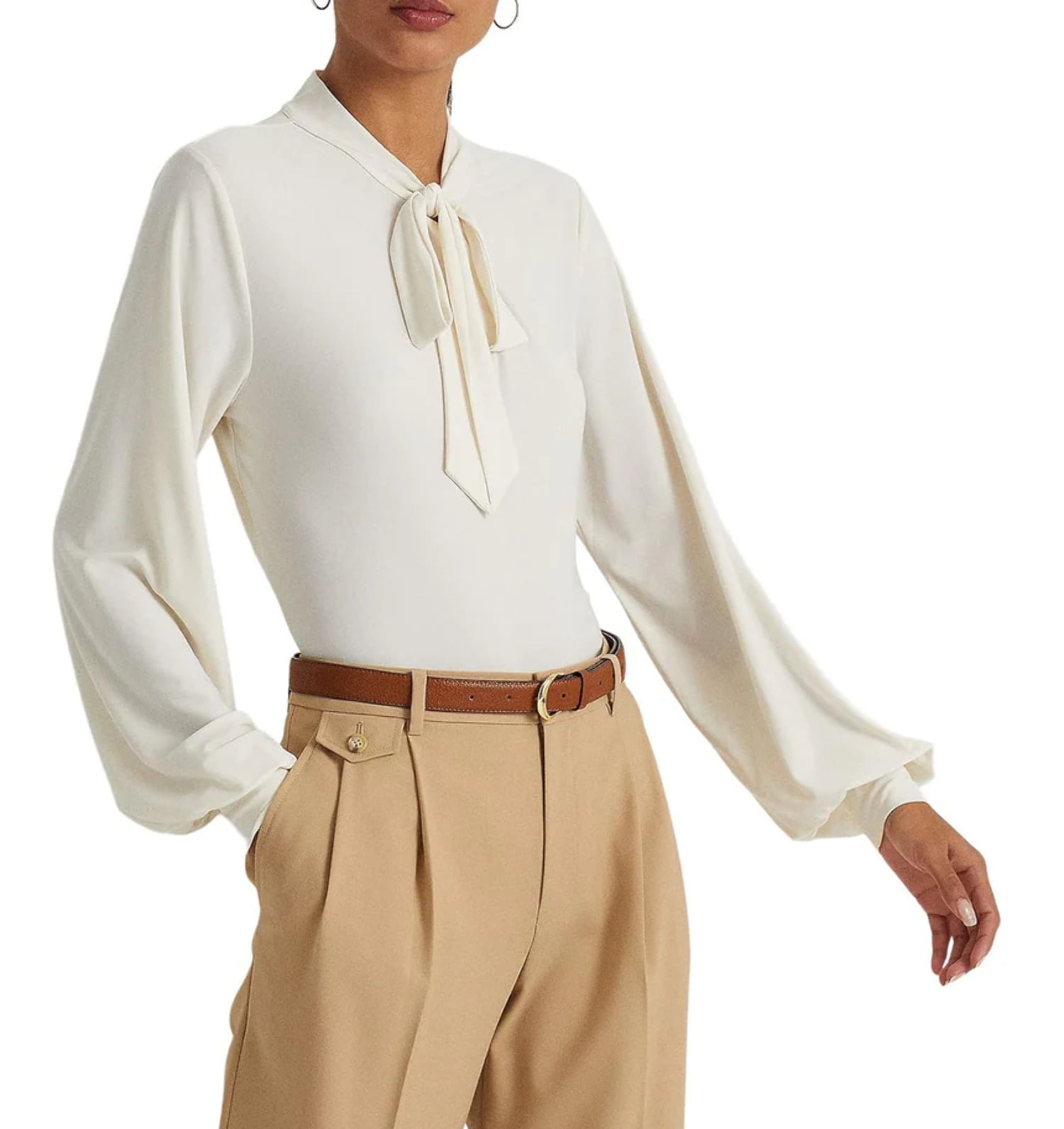 LAUREN RALPH LAUREN Tie-Neck Stretch Jersey Top - Walmart.com