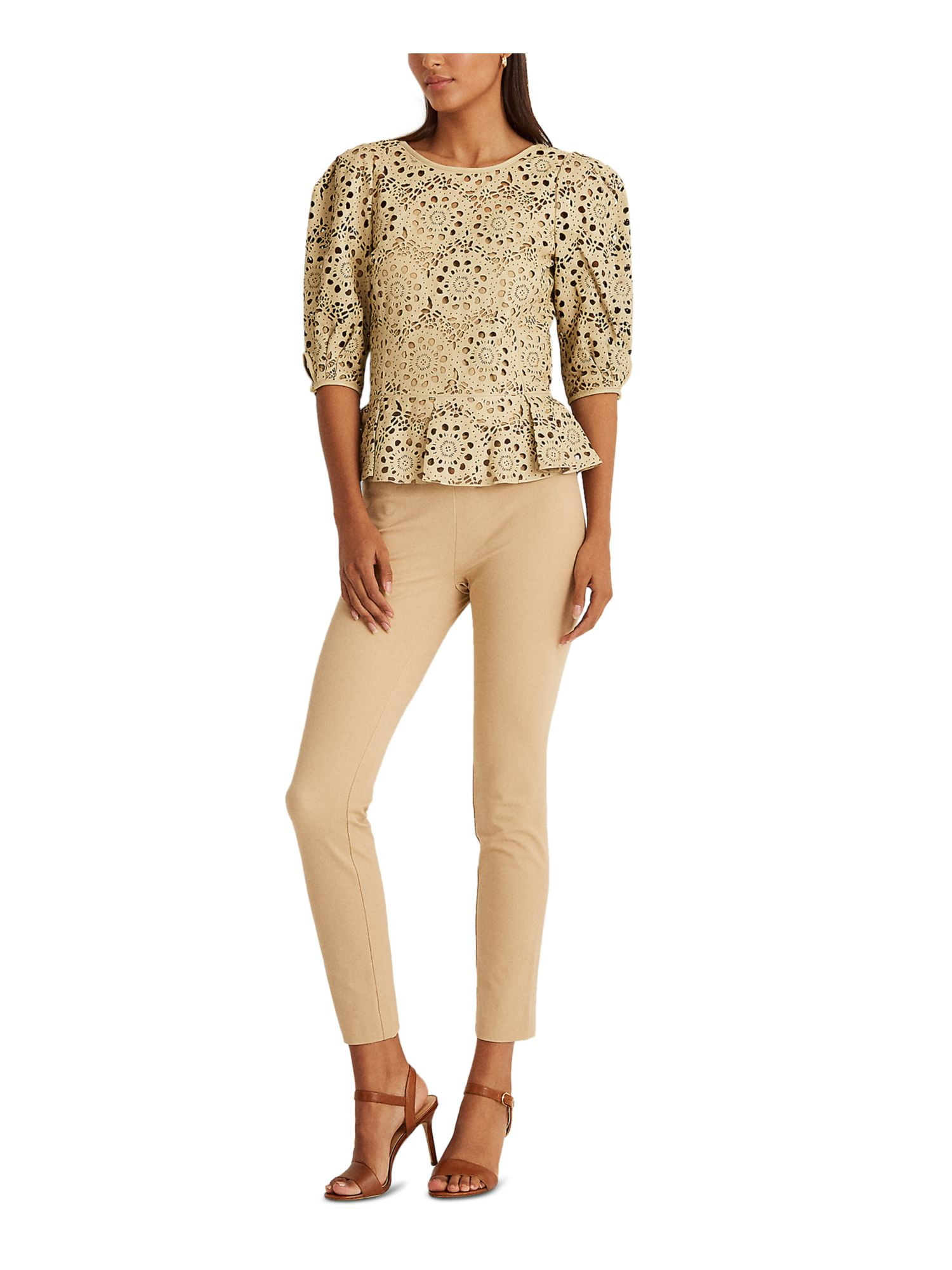 LAUREN RALPH LAUREN Womens Beige Pleated Zippered Removable Camisole ...