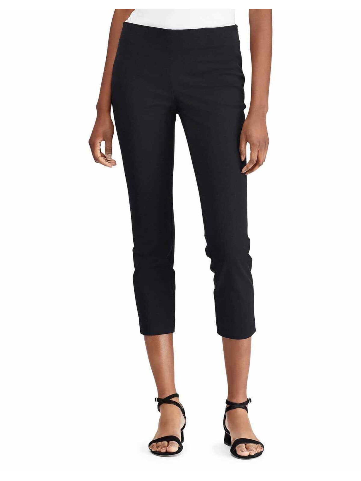 LAUREN RALPH LAUREN Womens Black Stretch Zippered Elastic Waist Cropped Wear To Work Skinny ...