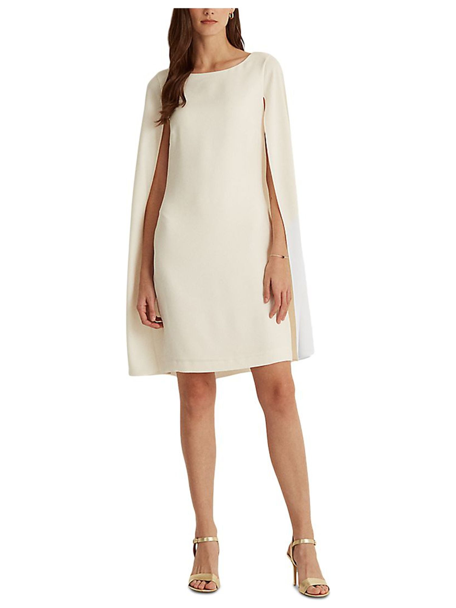 LAUREN RALPH LAUREN Womens Ivory Sleeveless Jewel Neck Short Cocktail ...